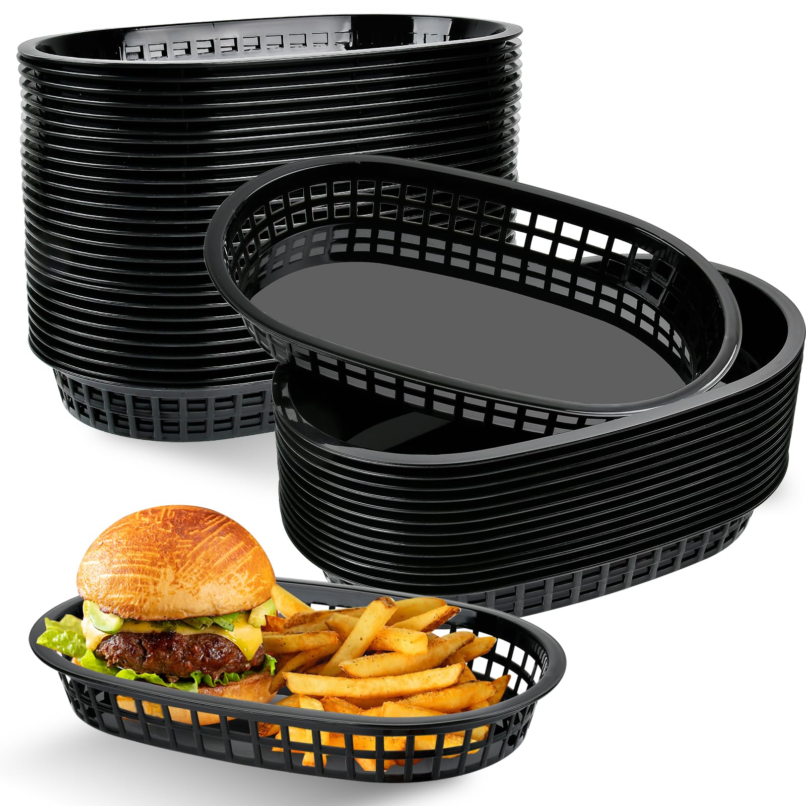 Amazon.com: Elesunory 40 Pack Fast Food Baskets, 10.6 x 6.7 Inch Oval ...