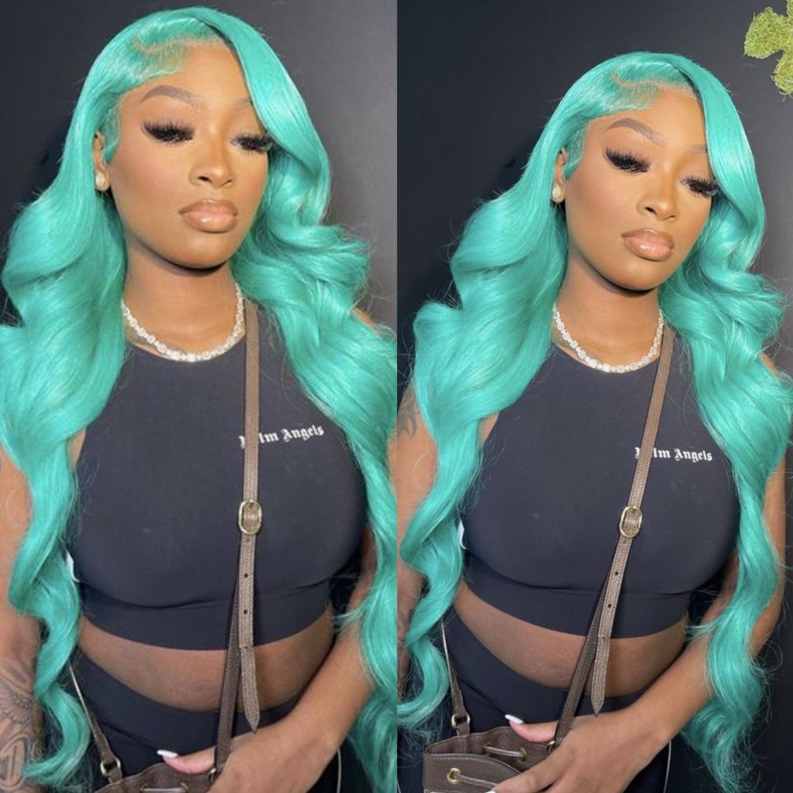 Amazon.com : Mscathy Mint Green Body Wave Lace Front Wig Human Hair 180 ...