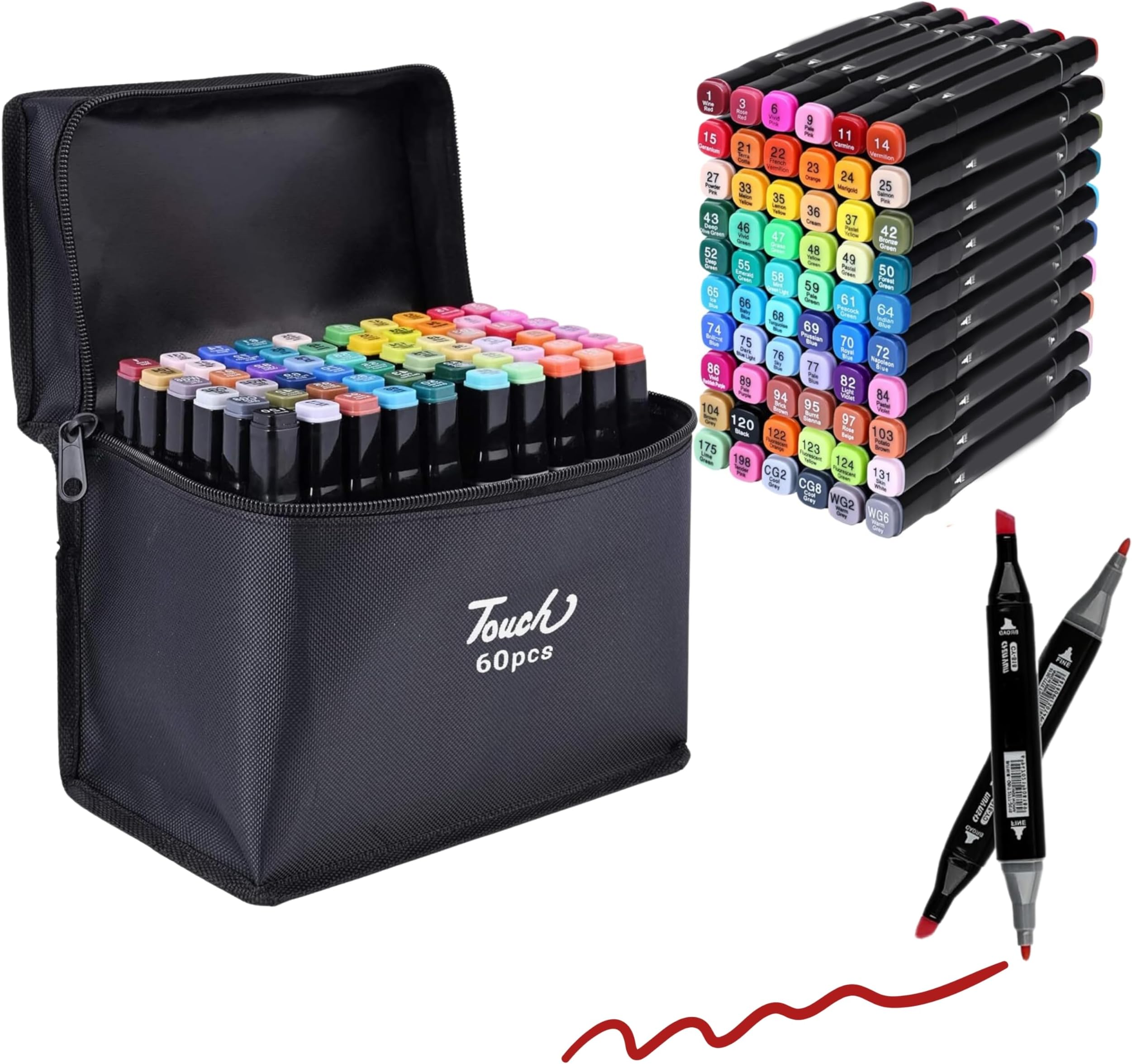 BEAN LAB Pro Alcohol Markers Set 60 Dual Tip Brush Pens & Color Marker ...