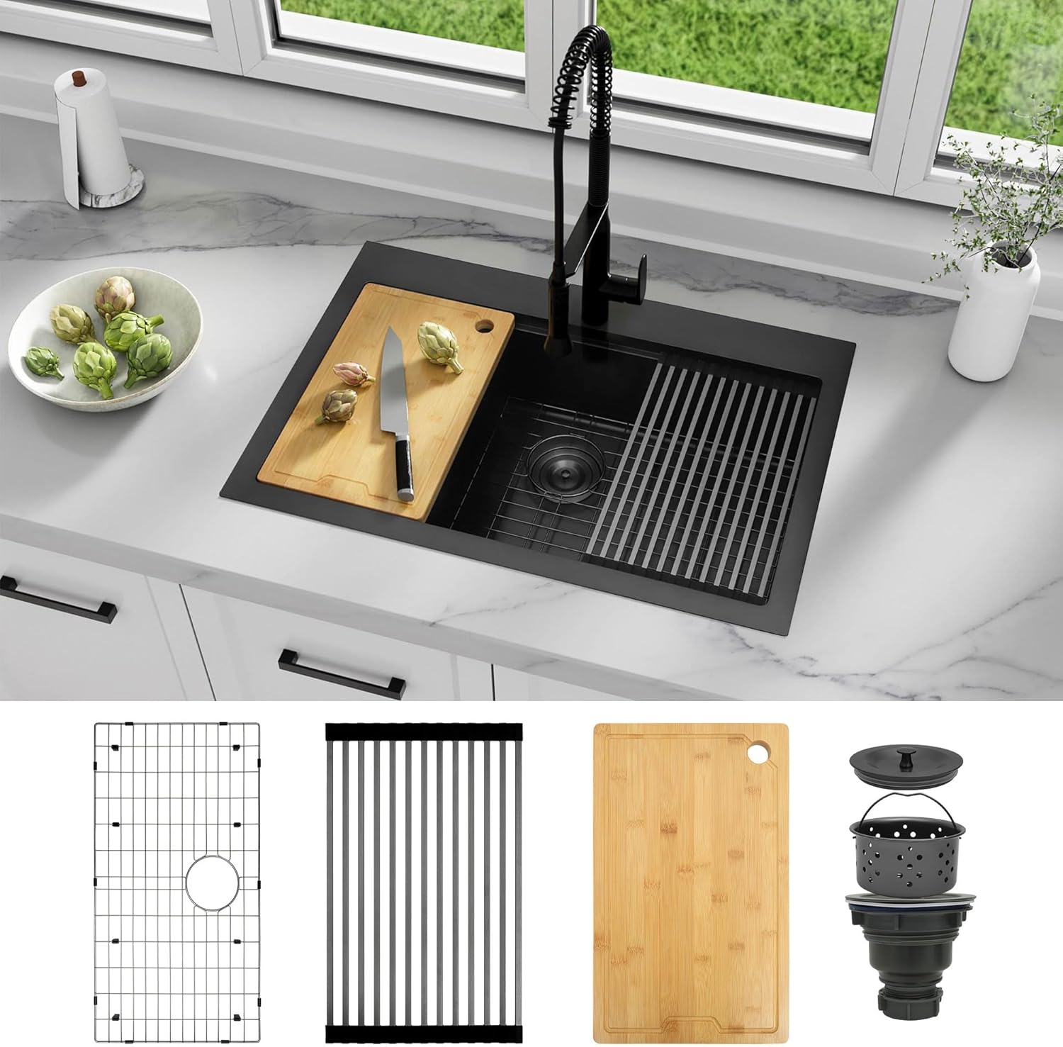 Zeesink Black Stainless Steel Kitchen Sink,33x22 Drop In kitchen sink ...