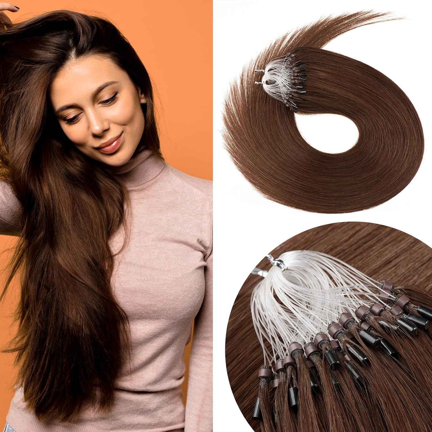Amazon.com : Senmy Micro Ring Hair Extensions 20inch Medium Brown Micro ...