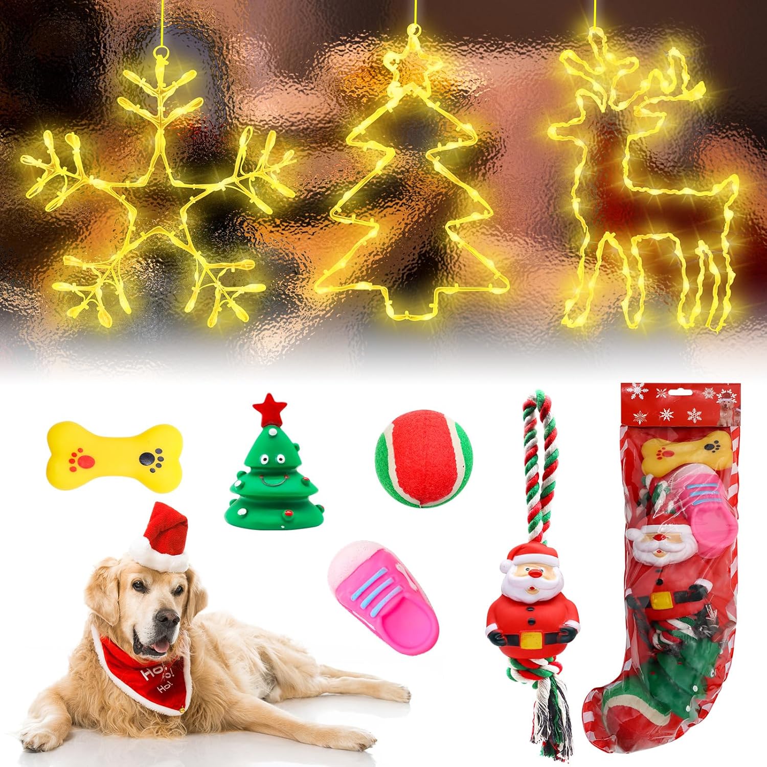 Amazon.com : Christmas Stocking Dog Toys Set & Window Silhouette Lights ...