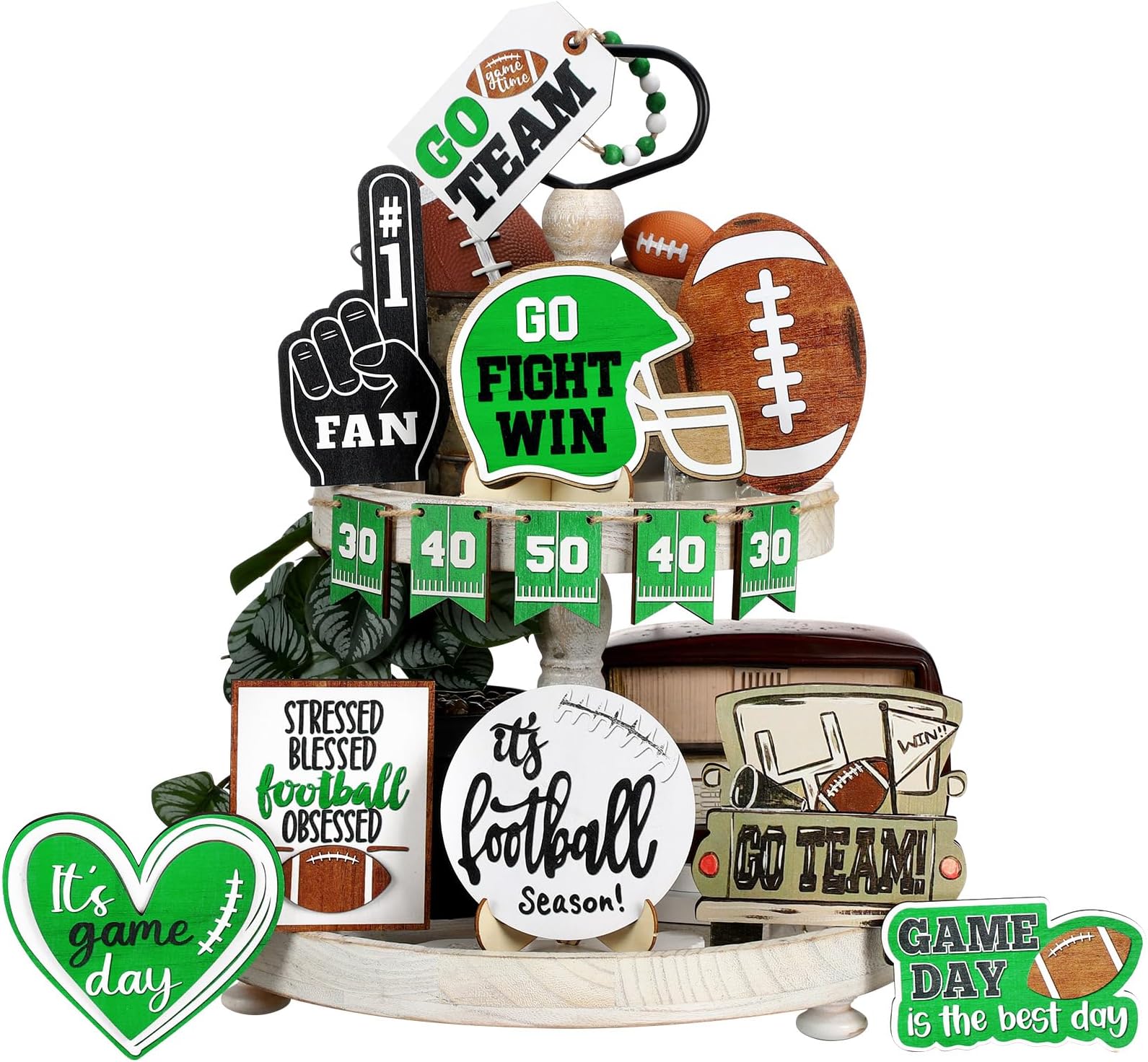 Amazon.com: 16 Pcs Football Tiered Tray Decor Fall Football Decor ...