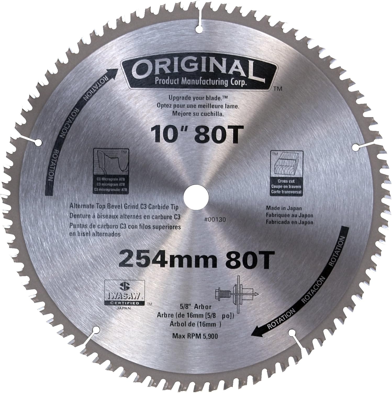 Original 00130 10-Inch 80 Tooth ATB Crosscutting Saw Blade with 5/8 ...