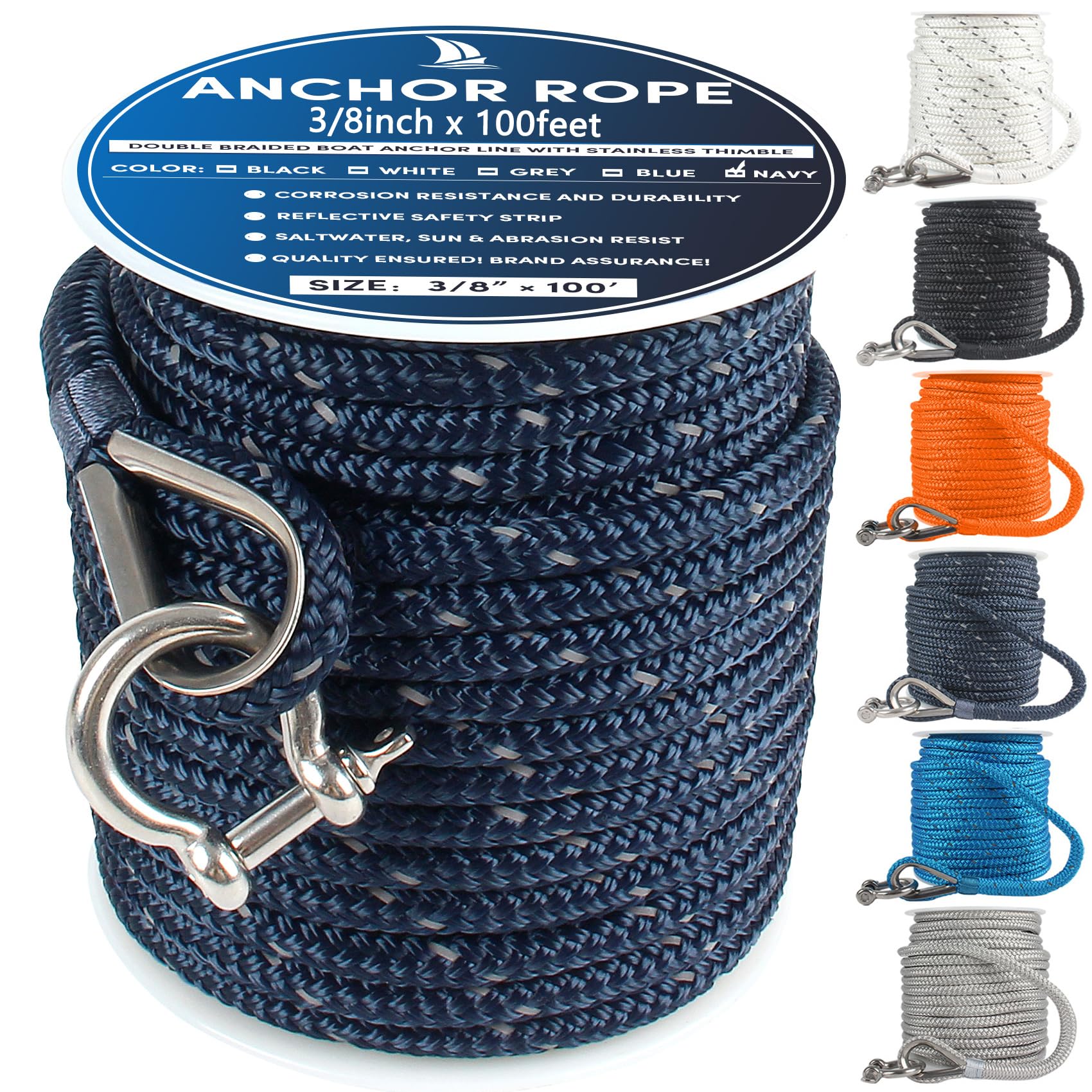 Amazon.com: VEITHI Anchor Rope 100 ft x 3/8 inch, Double Braided Anchor ...
