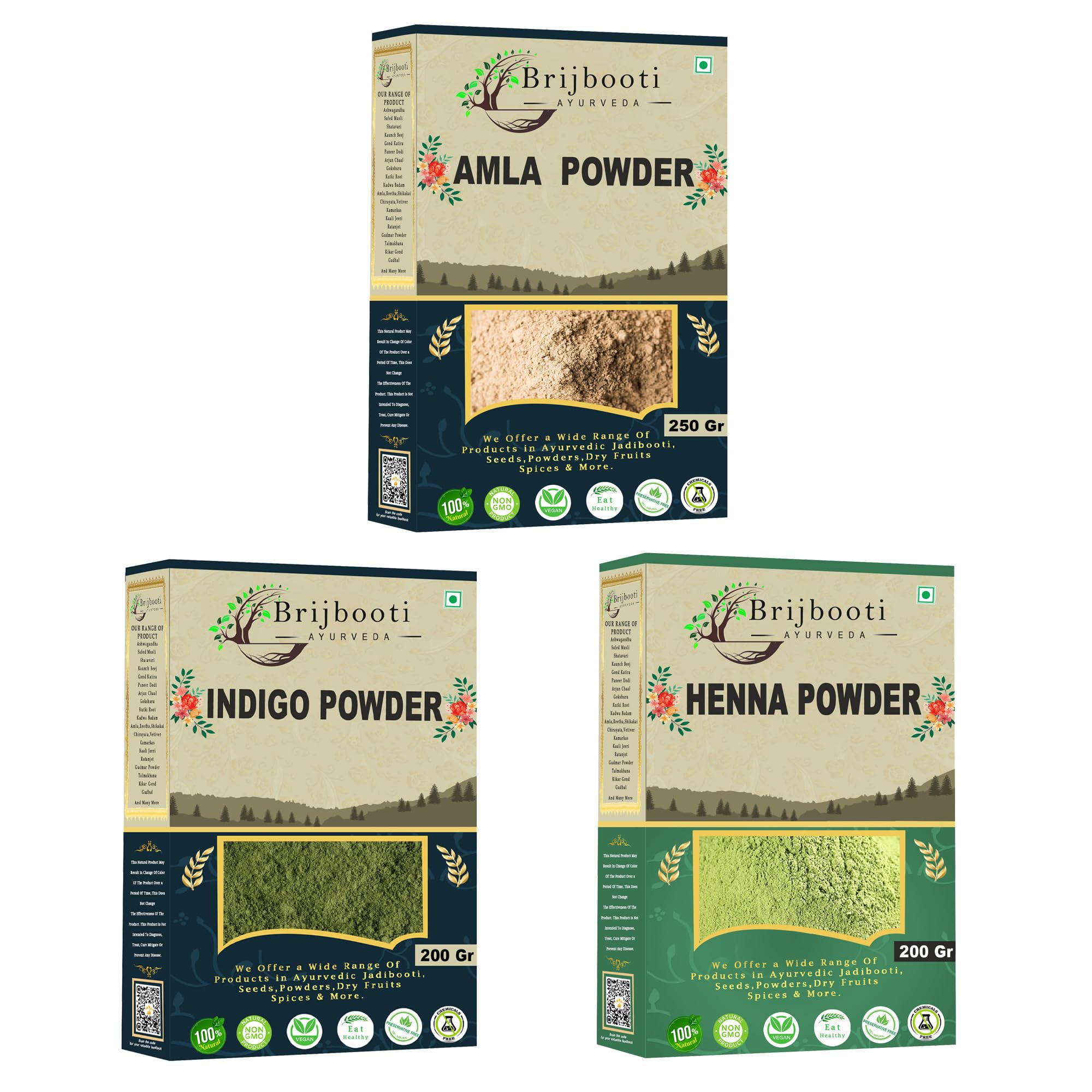 BrijBooti Indigo Powder, Henna Powder & Amla Powder for Hair Mask ...