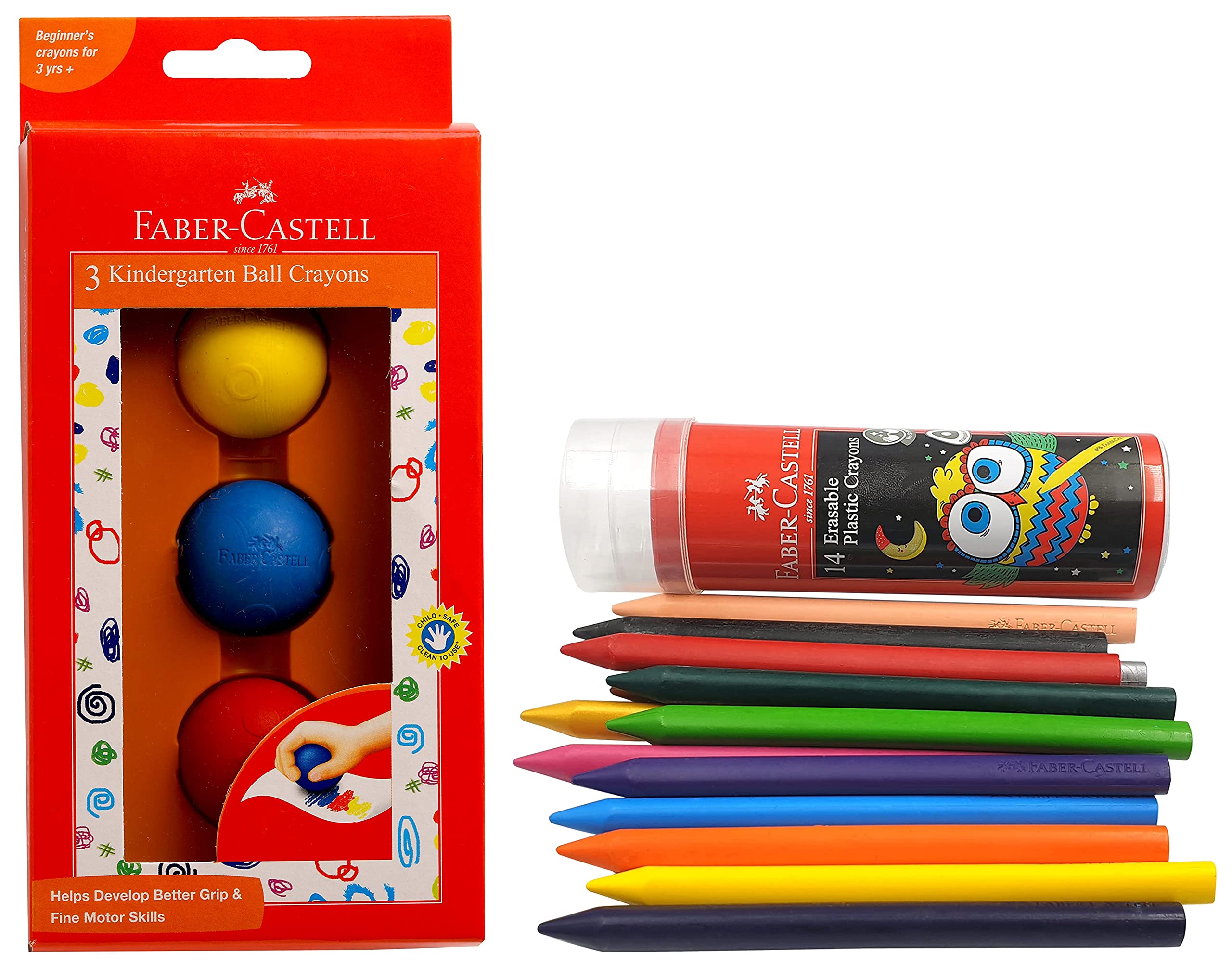 Faber-Castell Kindergarten Ball Crayons - Pack of 3 Erasable Crayon Tin ...