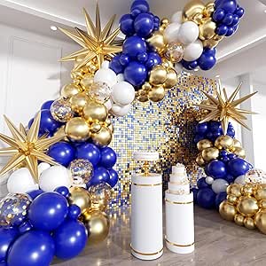 Amazon.com: ADOINBY 201Pcs Royal Blue and Gold Balloon Arch Kit, Explosion Star Blue Gold and ...