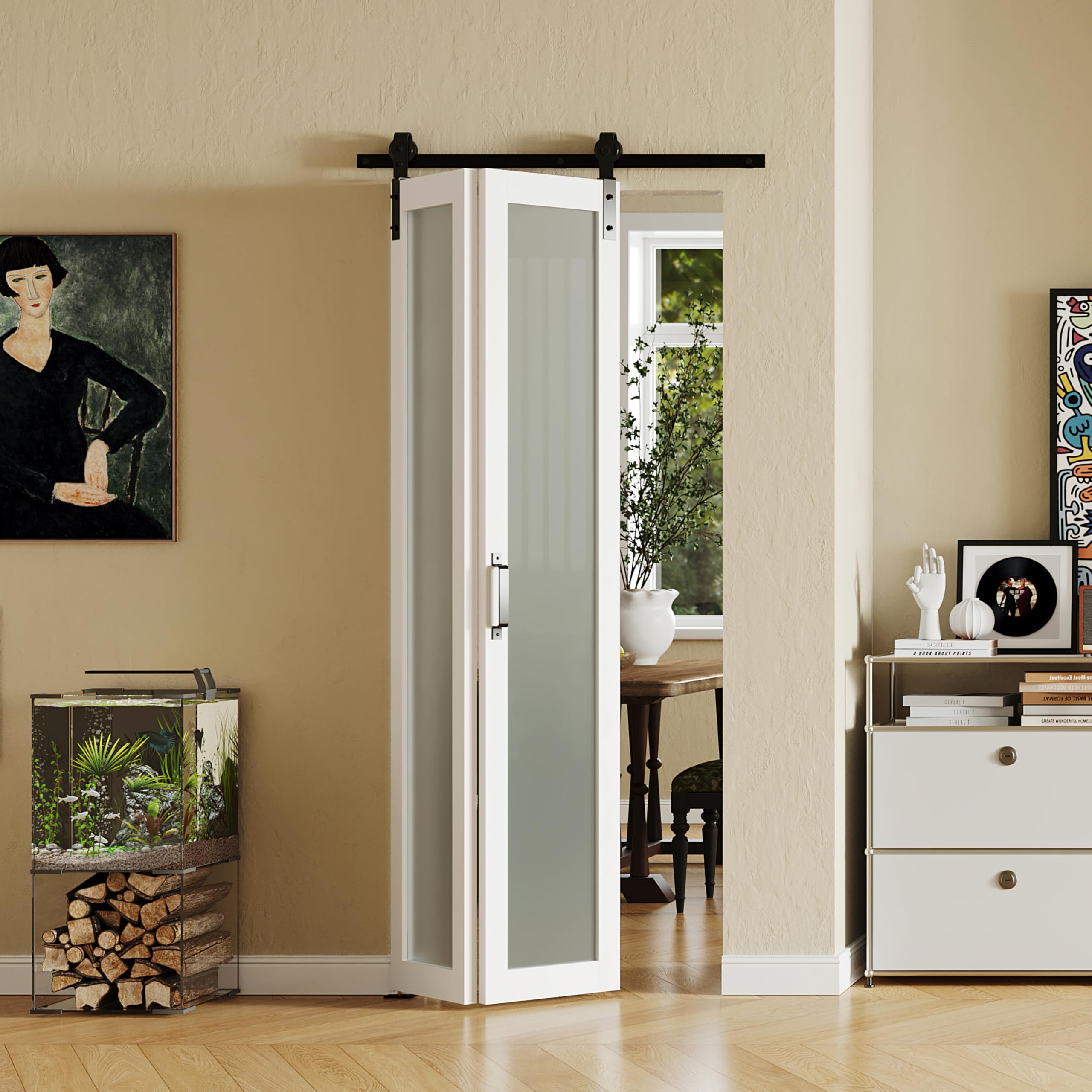 Amazon.com: SOLRIG Bi-Fold Sliding Barn Door 30"（15" x2） x 84", 1 Lites ...