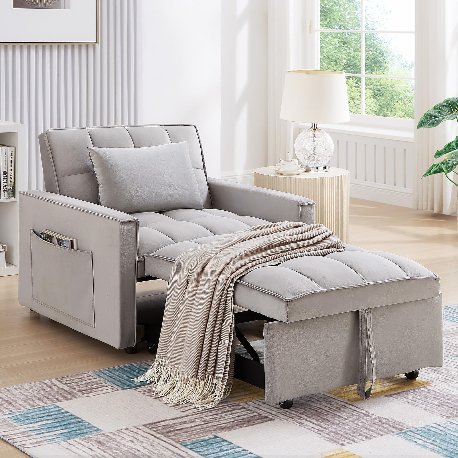 Amazon.com: Sleeper Sofa Chair Bed, Convertible Velvet Single Pull Out ...