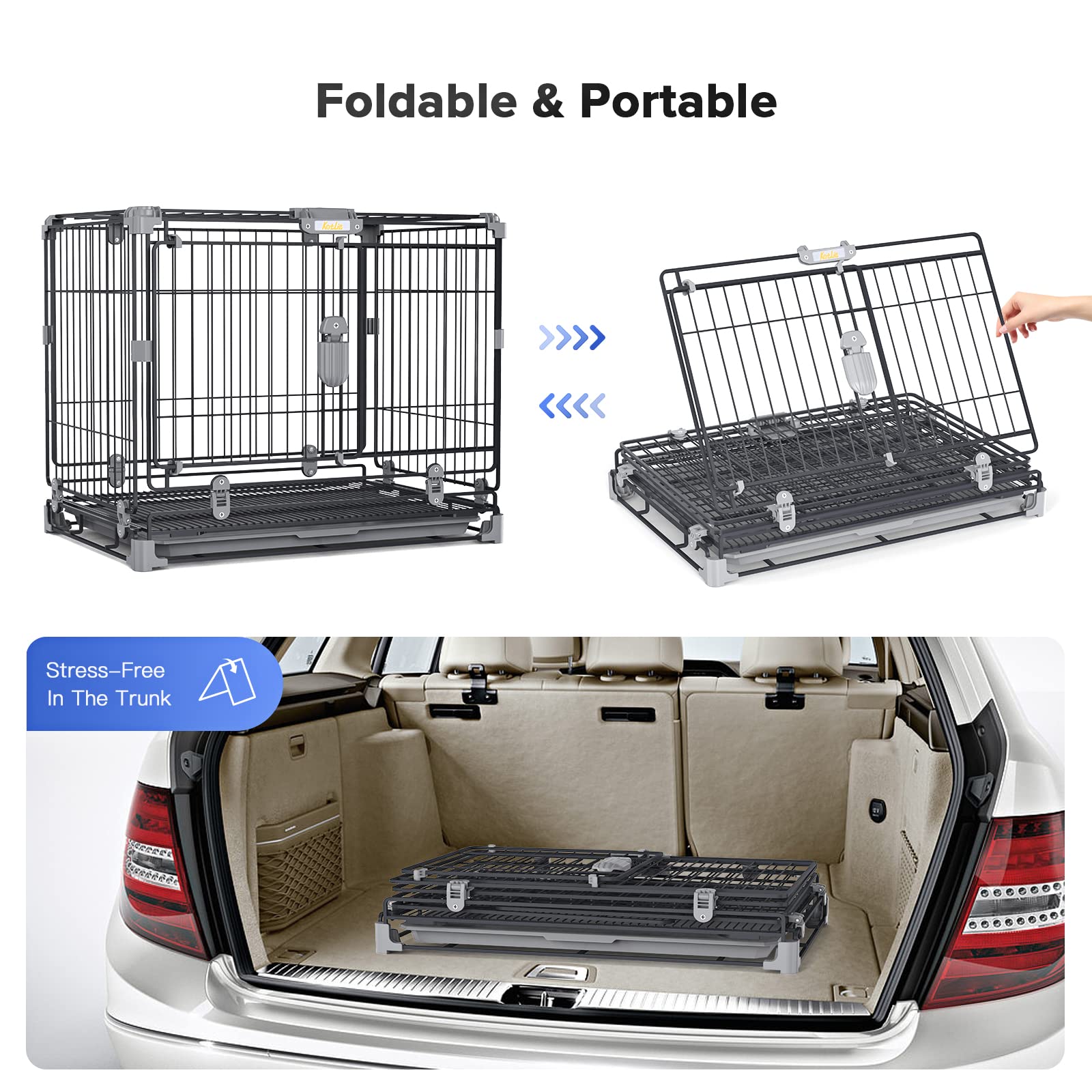 24" Small Dog Crate, Foldable Dog Cage for Small Dog(5-20lbs), Double ...