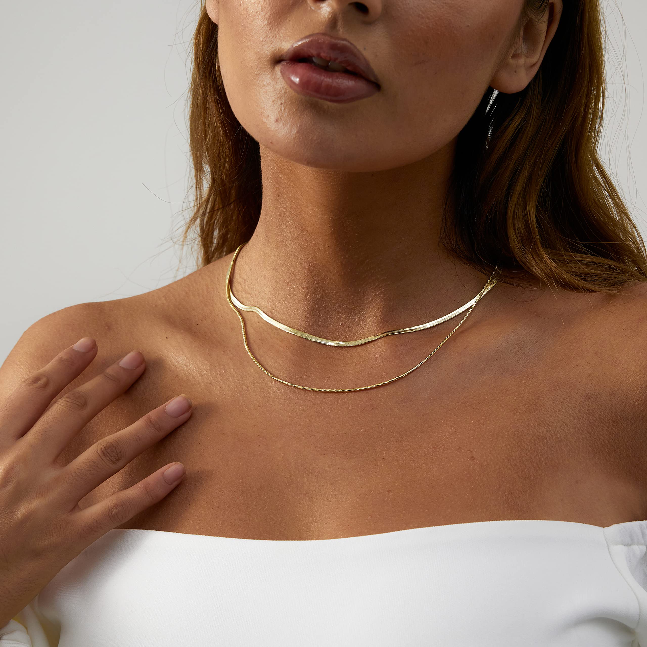 Buy Tasiso 14K Gold Plated Herringbone Choker Necklace Set Double ...