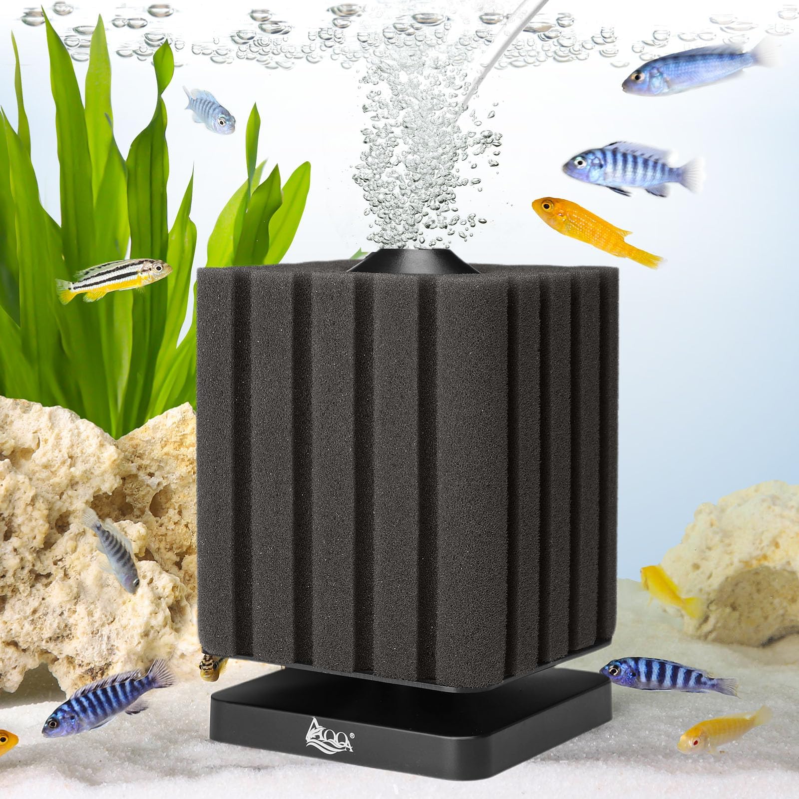 AQQA Aquarium Sponge Filter Submersible Fish Tank Filter Ultra Quiet ...