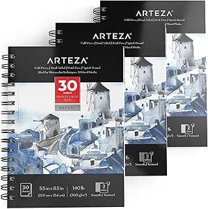 Amazon.com: Arteza Watercolor Paper Pad Expert, Watercolor Sketchbook 5.5x8.5 Inch, Pack of 3 ...