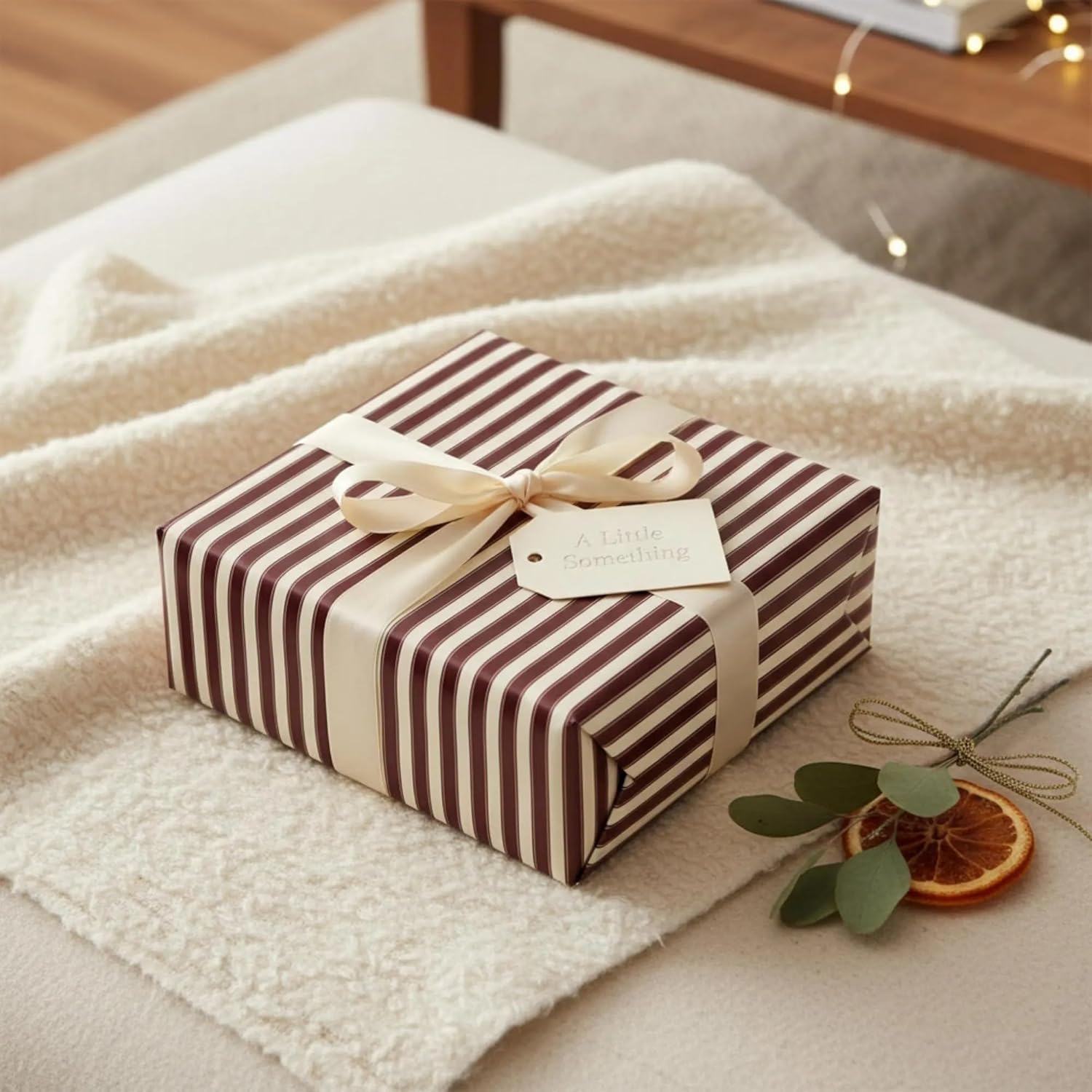Amazon.com: Classic Striped Wrapping Paper Sheet, Dark Burgundy Cream ...
