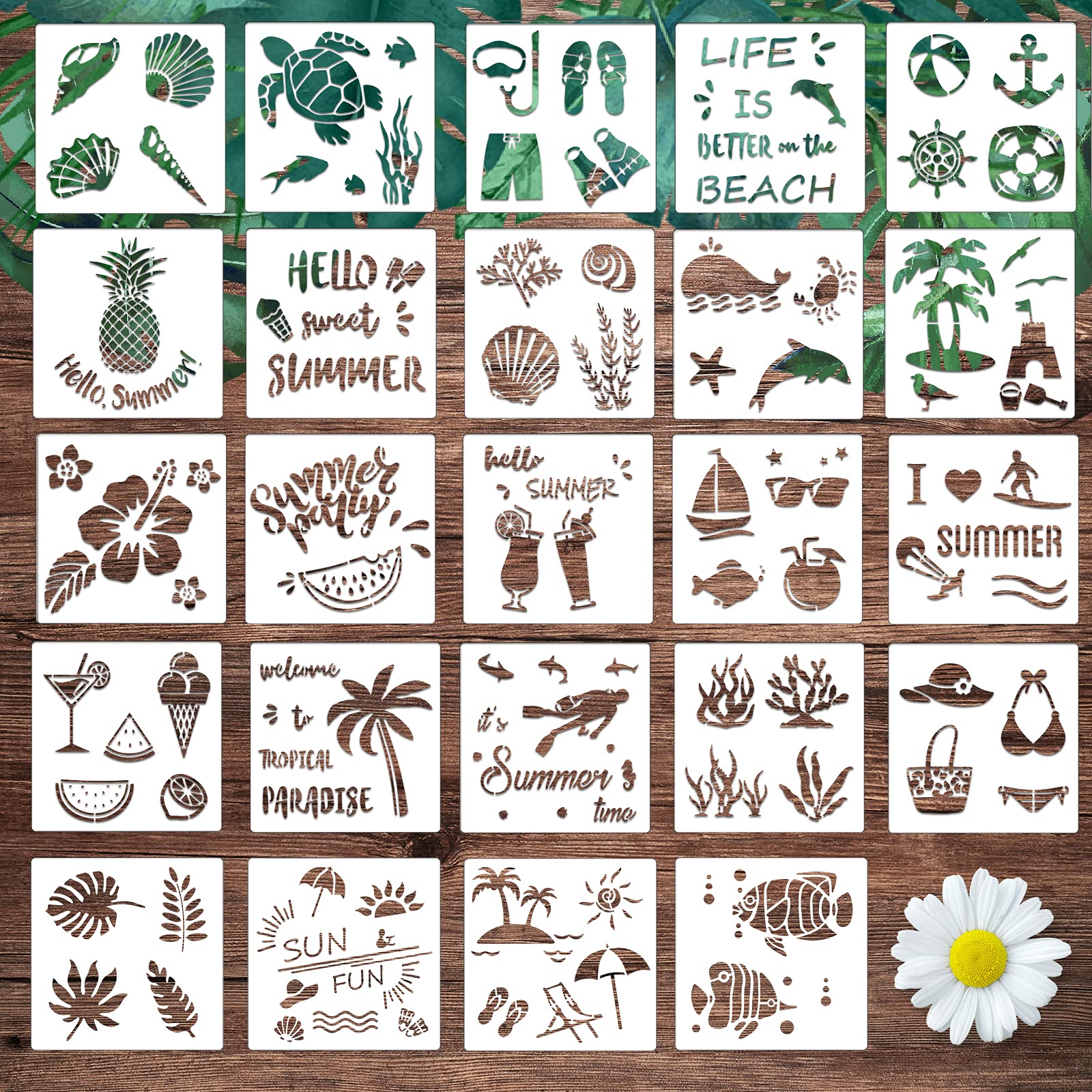 Summer Stencils For Painting On Wood 24 Pieces Reusable Tropical ...
