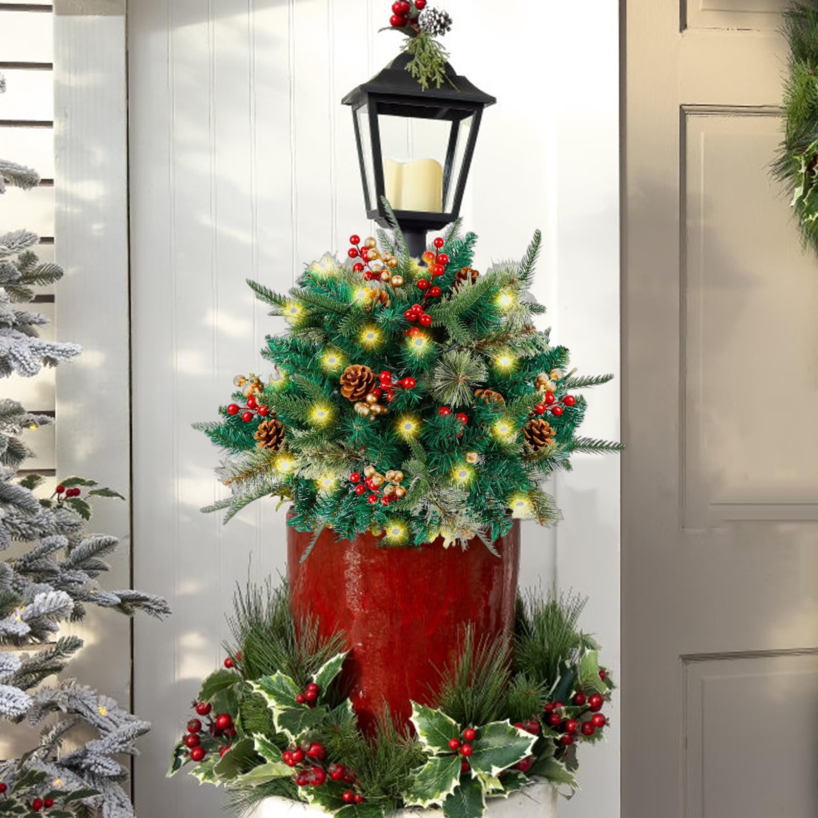 Amazon.com: Pre-lit Christmas Urn Filler with Lights,Christmas Planter ...