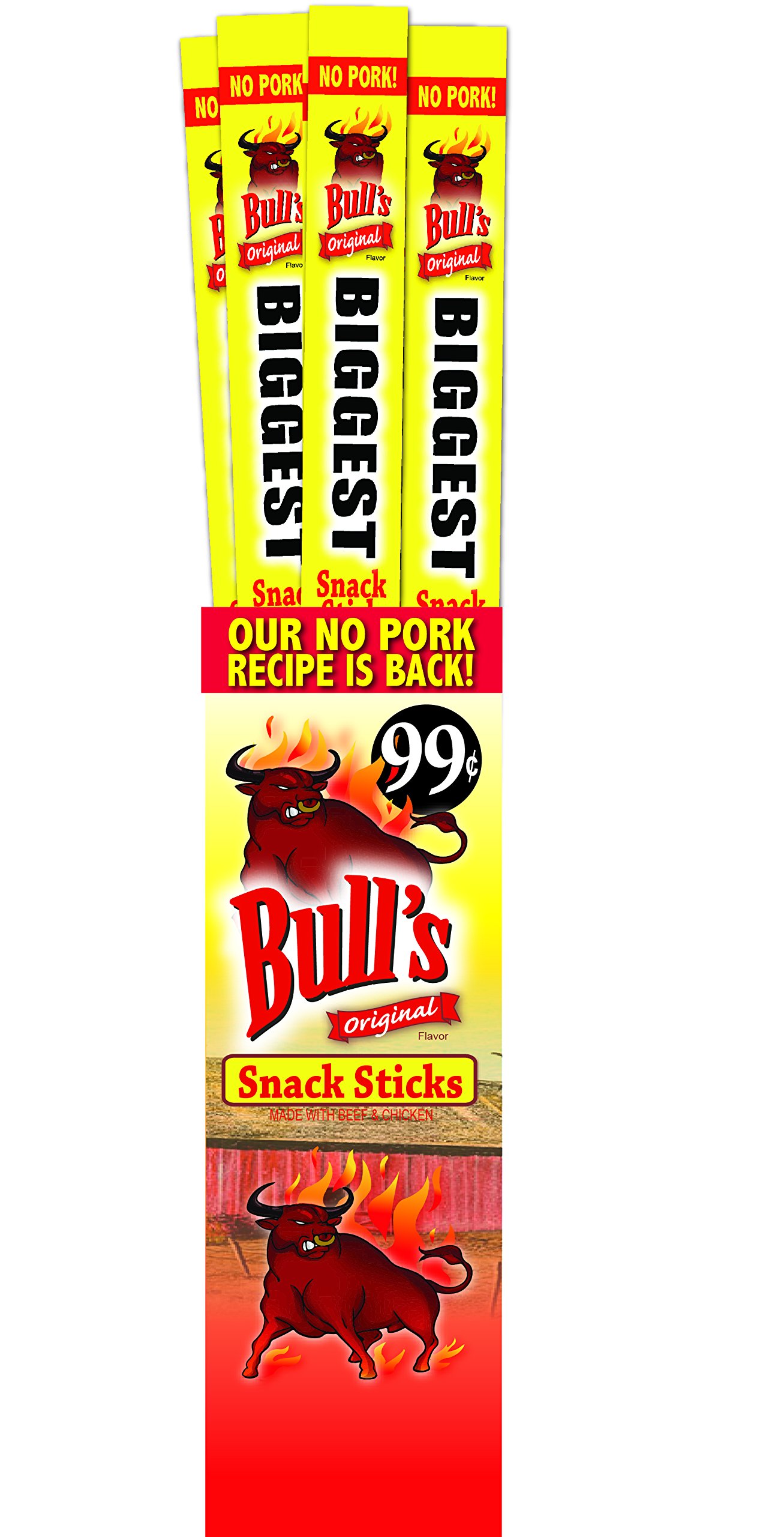 Amazon.com : Bull's BIGGEST Snack Sticks .9oz - Box of 24 : Grocery ...