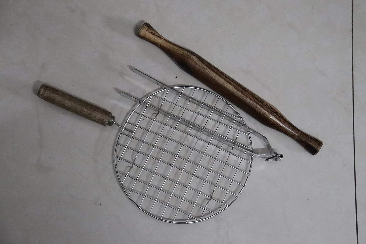 Buy Roasting Net with Steel Tong,Stainless Steel Wire Roaster, Wooden ...
