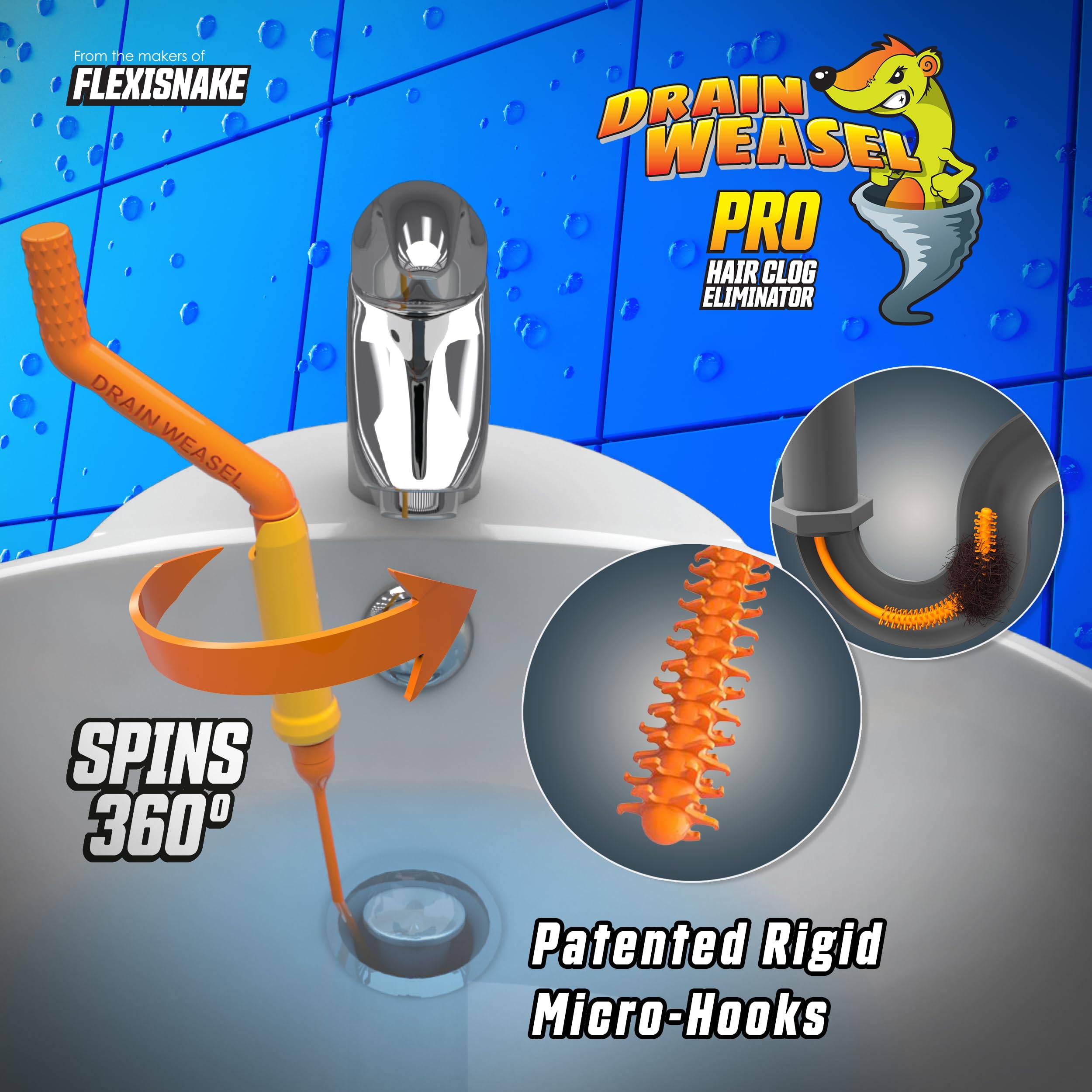 Snapklik.com : Pro Drain Weasel Sink Snake Hair Clog Remover Tool, Sink ...