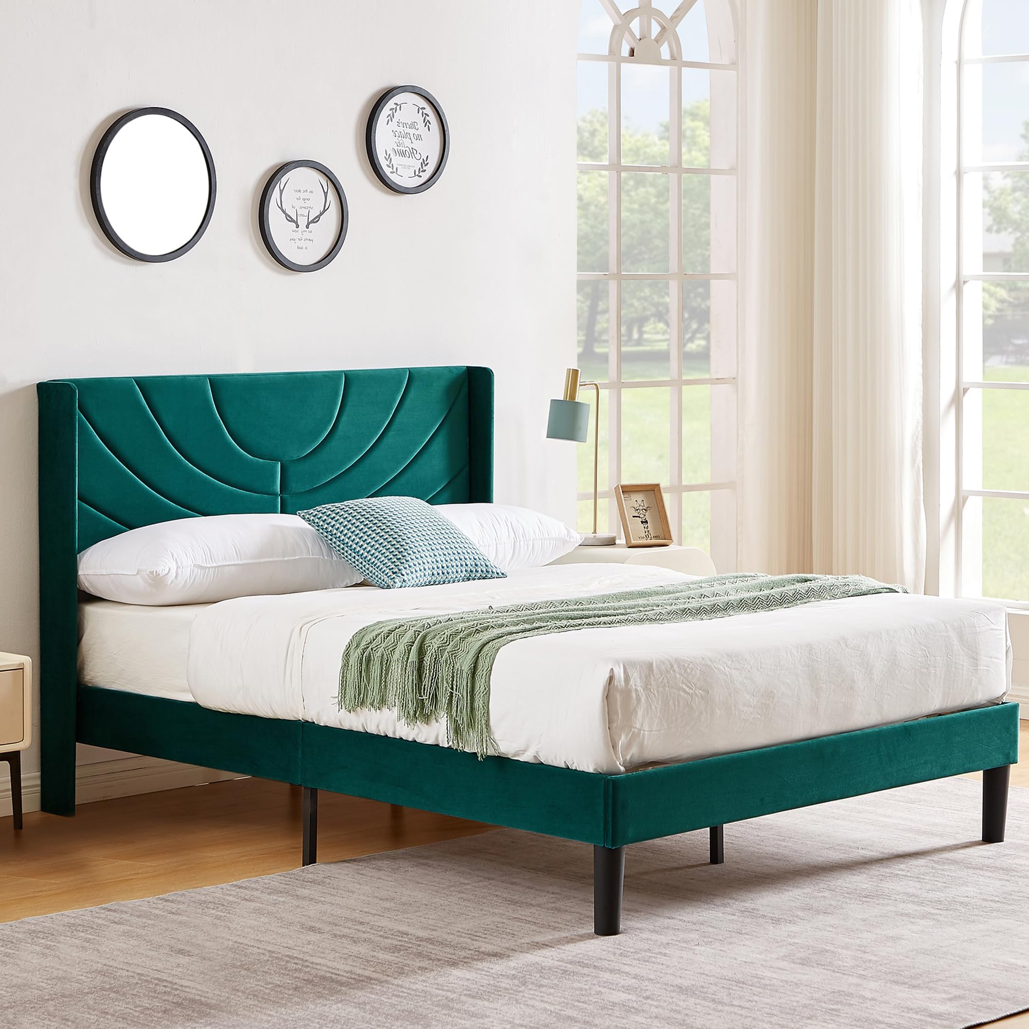 Amazon.com: Flolinda Queen Bed Frame Upholstered Cozy Bed Frame Queen ...