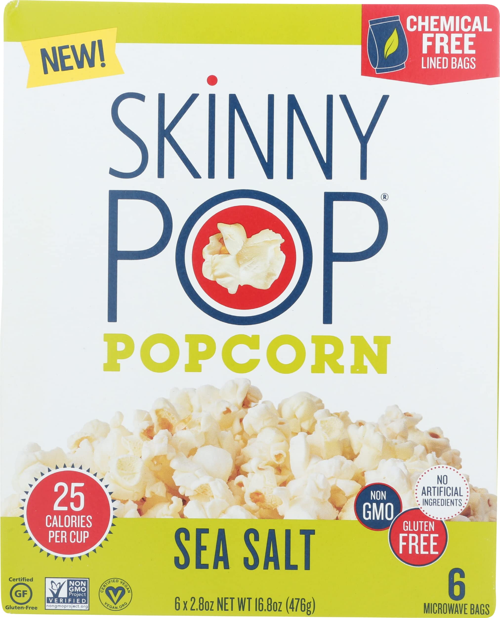 Amazon.com: Skinny Pop Sea Salt Popcorn, Gluten Free, Non-GMO, 16.8 ...
