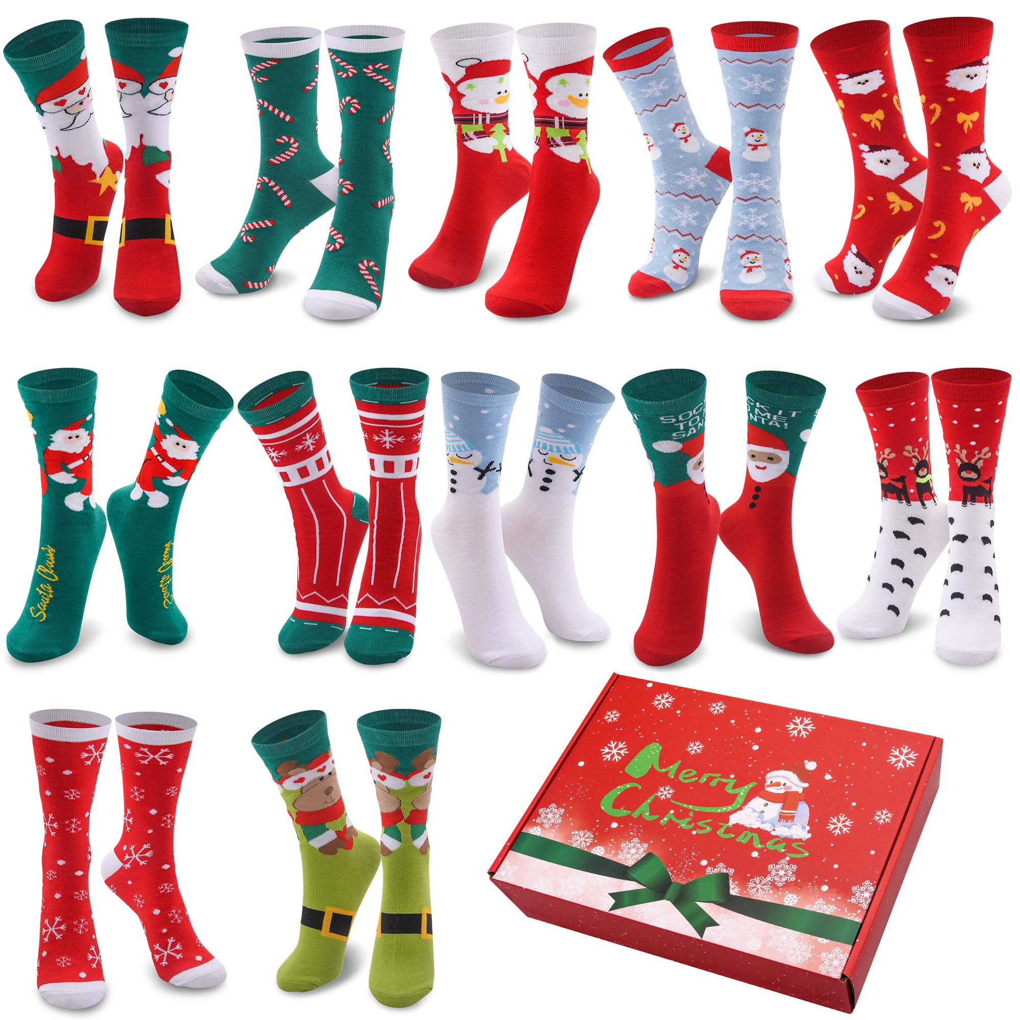 Amazon.com: Duufin 12 Pairs Christmas Crew Socks for Women and Girls ...