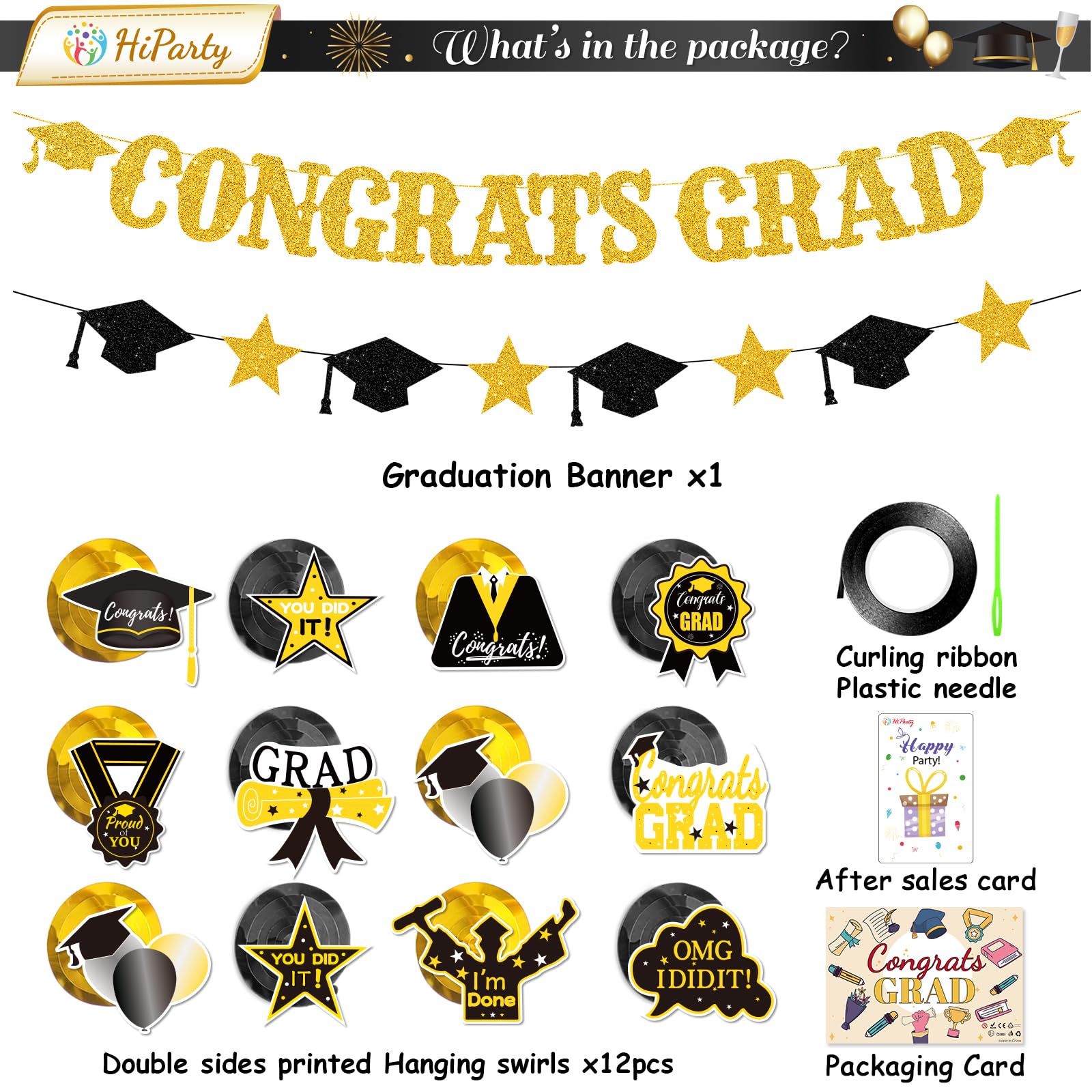 Snapklik.com : 34PCS Congrats Grad Banner, 12Pcs Hanging Swirls ...