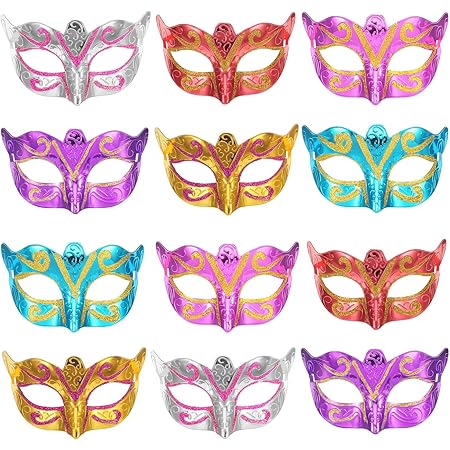 Amazon.com: Arlai Pack of 12, Gold shining plated party mask wedding ...