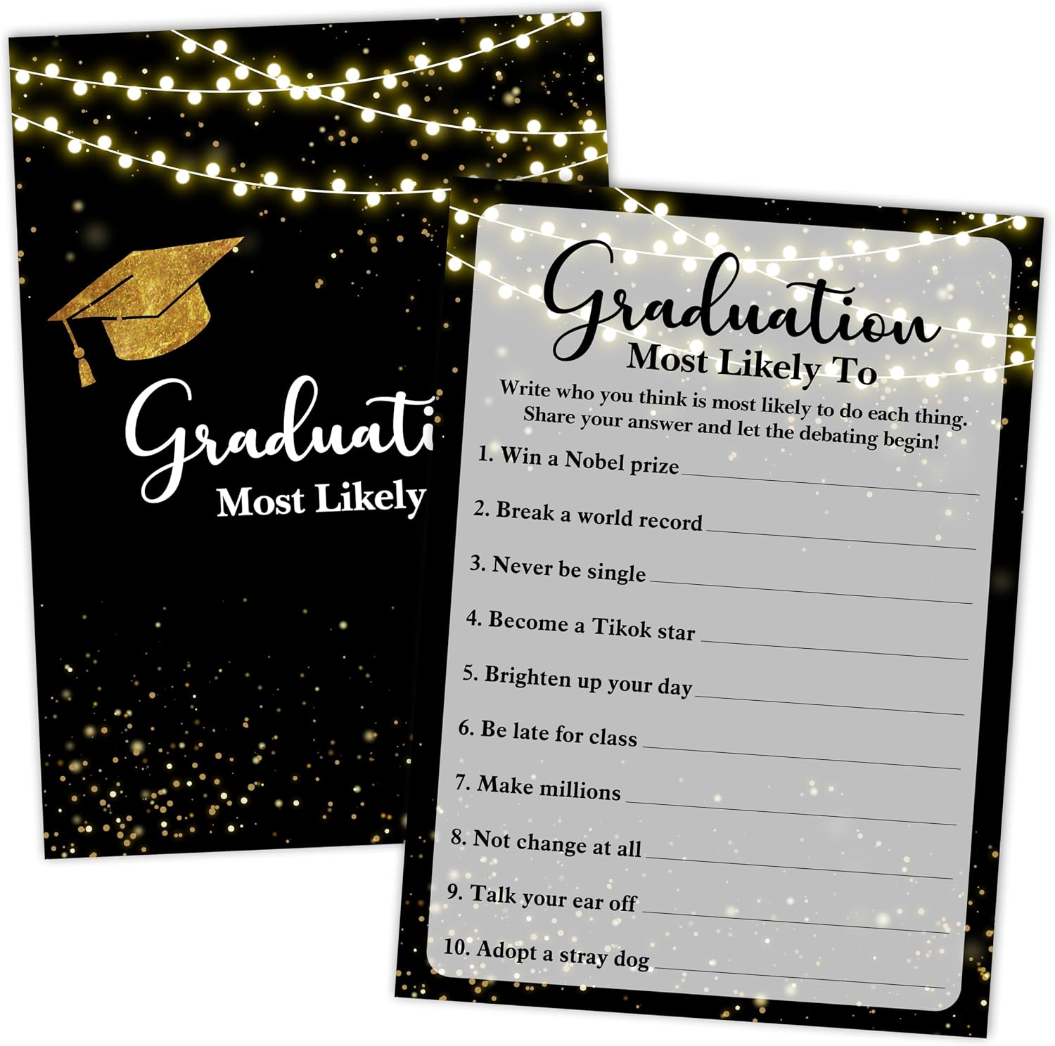Amazon.com: HMJKL Graduation Games, Black Gold Grad Party Game Cards ...