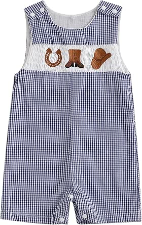 Amazon.com: Licupiee Infant Boy Girl Western Jumpsuit Plaid Print Romper Embroidery Highland Cow ...