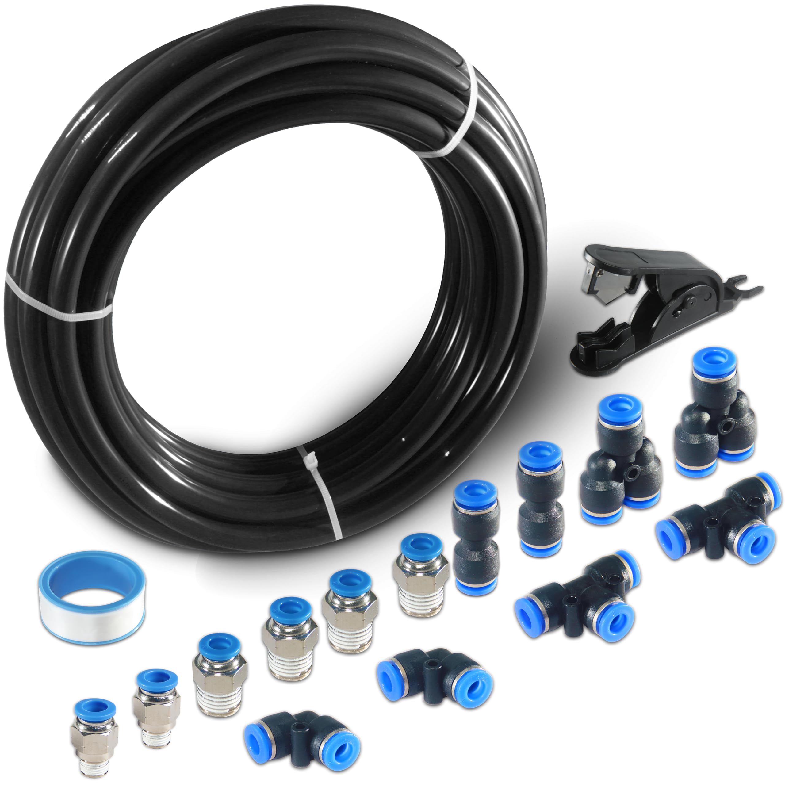 MSAEIQUN Pneumatic Tubing Black PU Air Hose Pipe Tube Kit 1/4" OD 1/6 ...