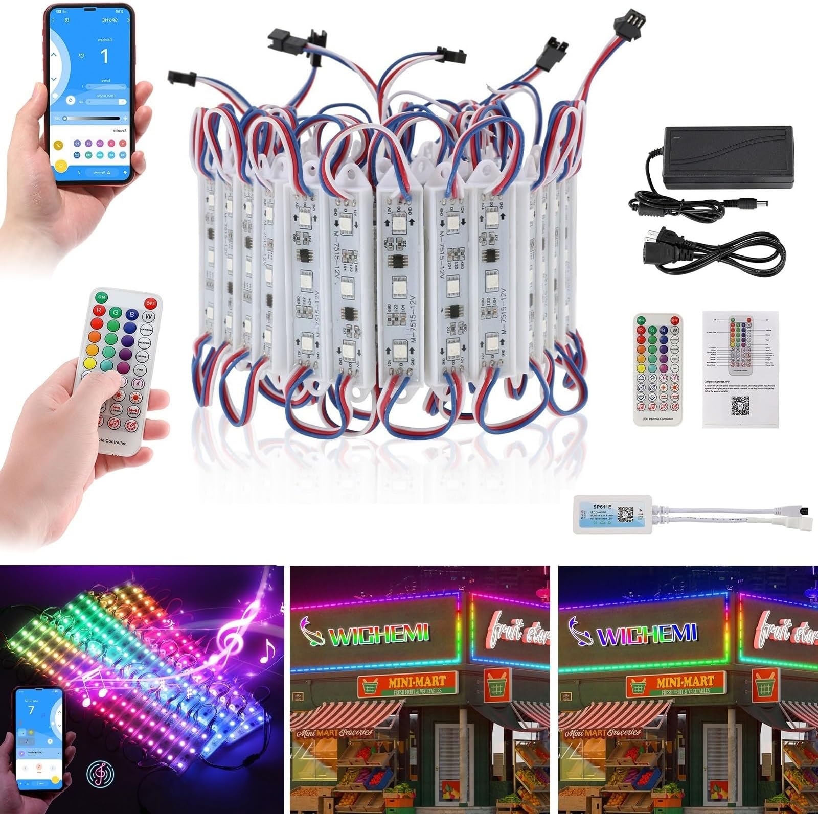 Amazon.com: WICHEMI LED Storefront Lights Bluetooth APP Control 30FT ...