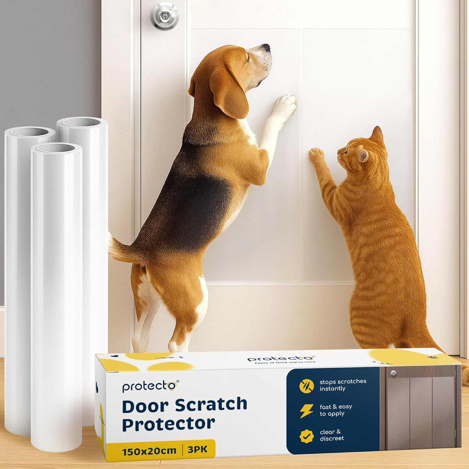 PROTECTO 3-Pack Door Scratch Protector w/Custom-Cut Knife - 150x20 cm ...