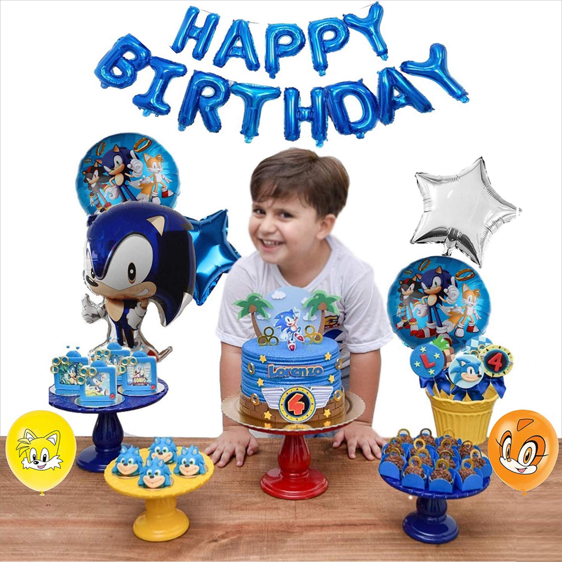 Sonic The Hedgehog Party Supplies, Happy Birthday Banner Foil Balloon ...