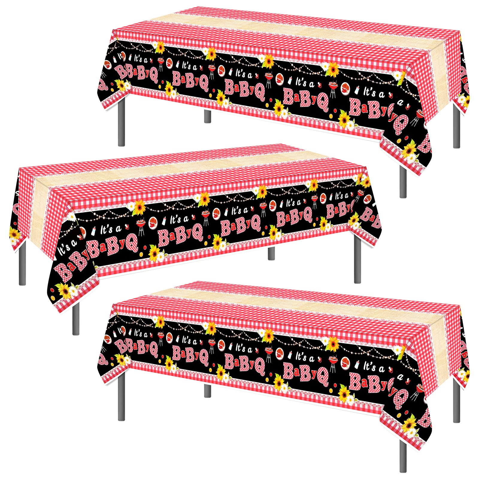 Amazon.com: PHOGARY 3 Pieces BBQ Baby Shower Tablecloths, Plastic ...