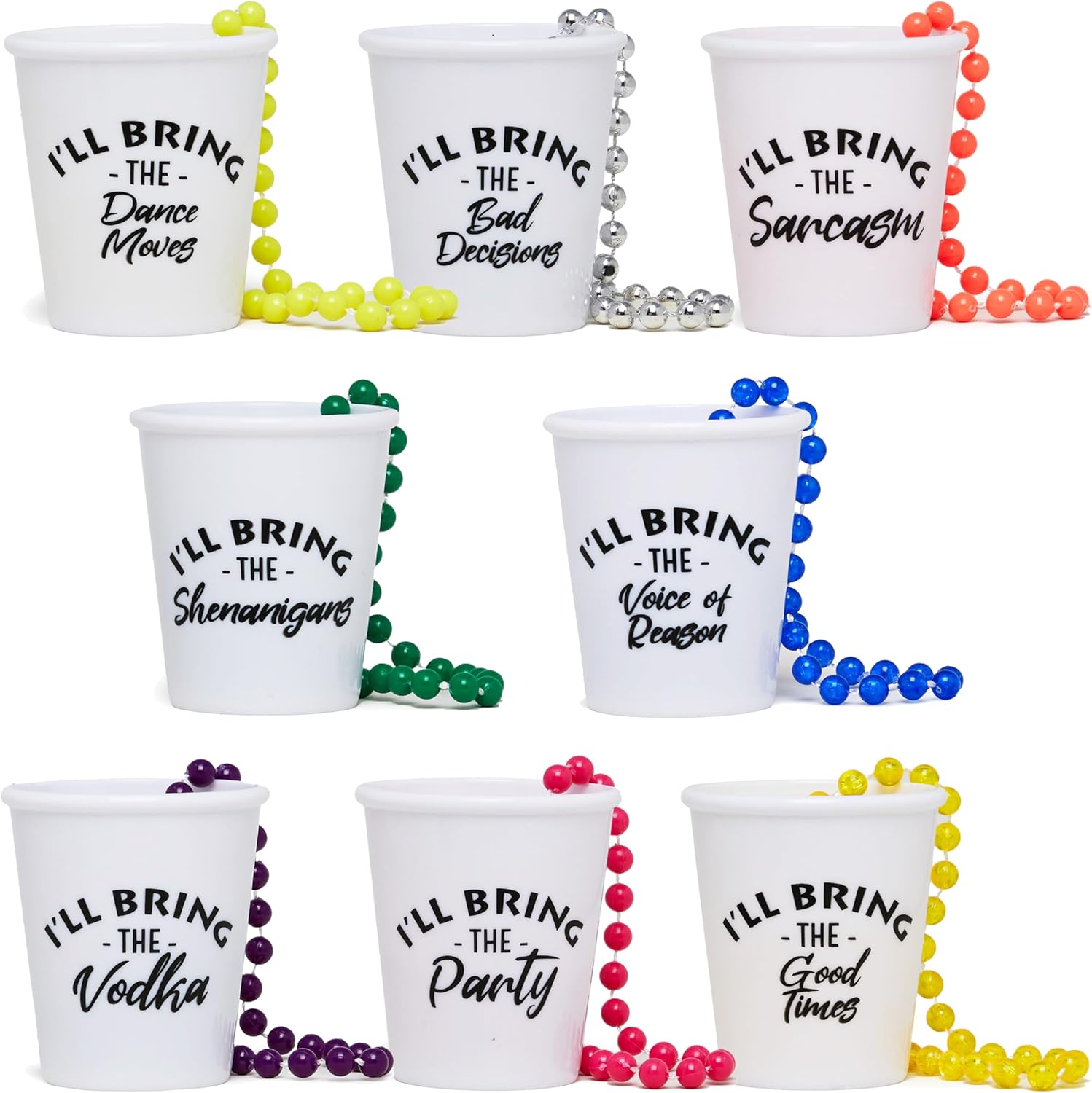 Amazon.com | Funky Junque 8 Pack Bachelorette Shot Glass Necklaces with Sarcastic Sayings ...