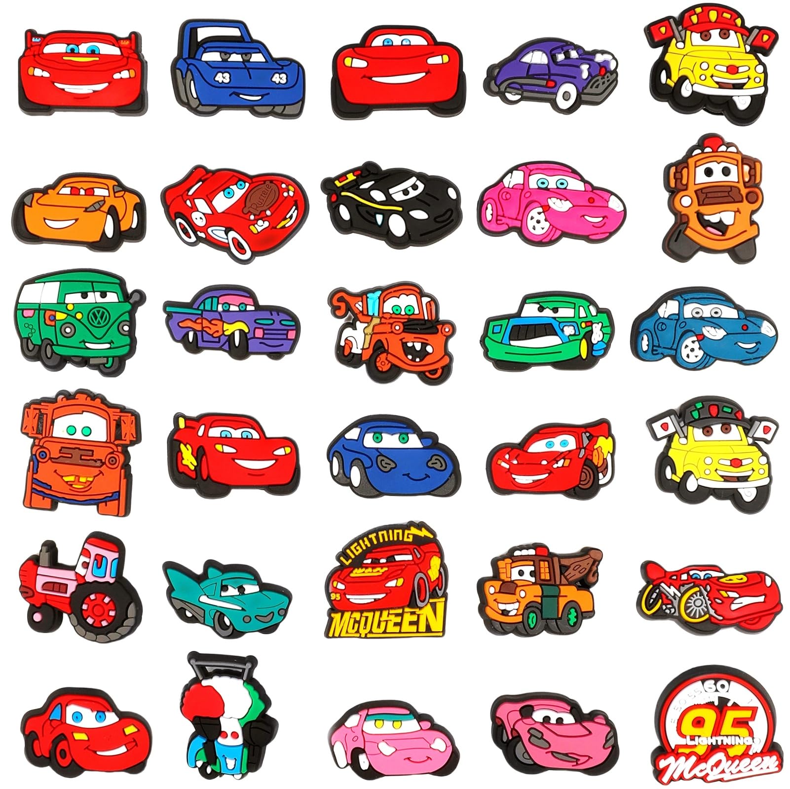 Amazon.com: 30 Pieces Cute Cartoon Charms for Boys Girls, Lightning Car ...
