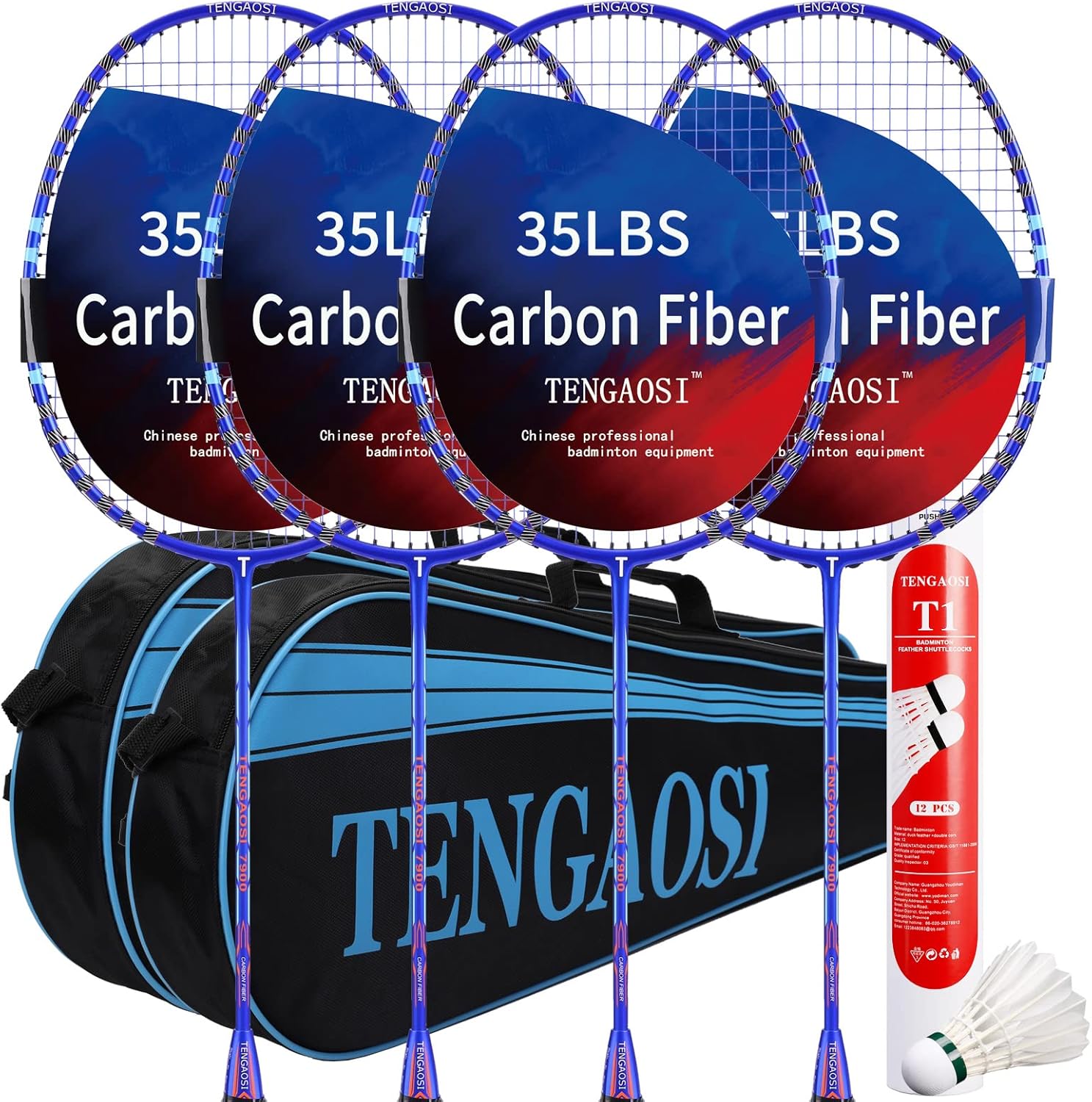 Amazon.com : TENGAOSI Badminton Rackets Set of 4 with Duck Feather ...