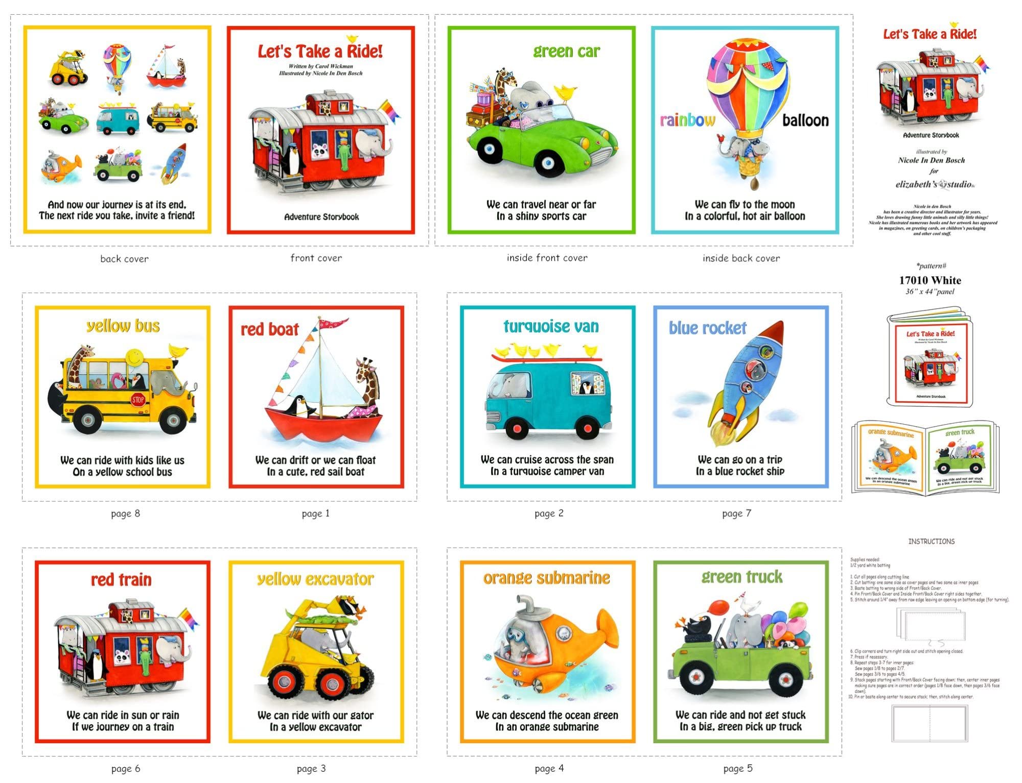 Amazon.com: Let's Take A Ride Trucks and Cars Book Cotton Fabric Size ...