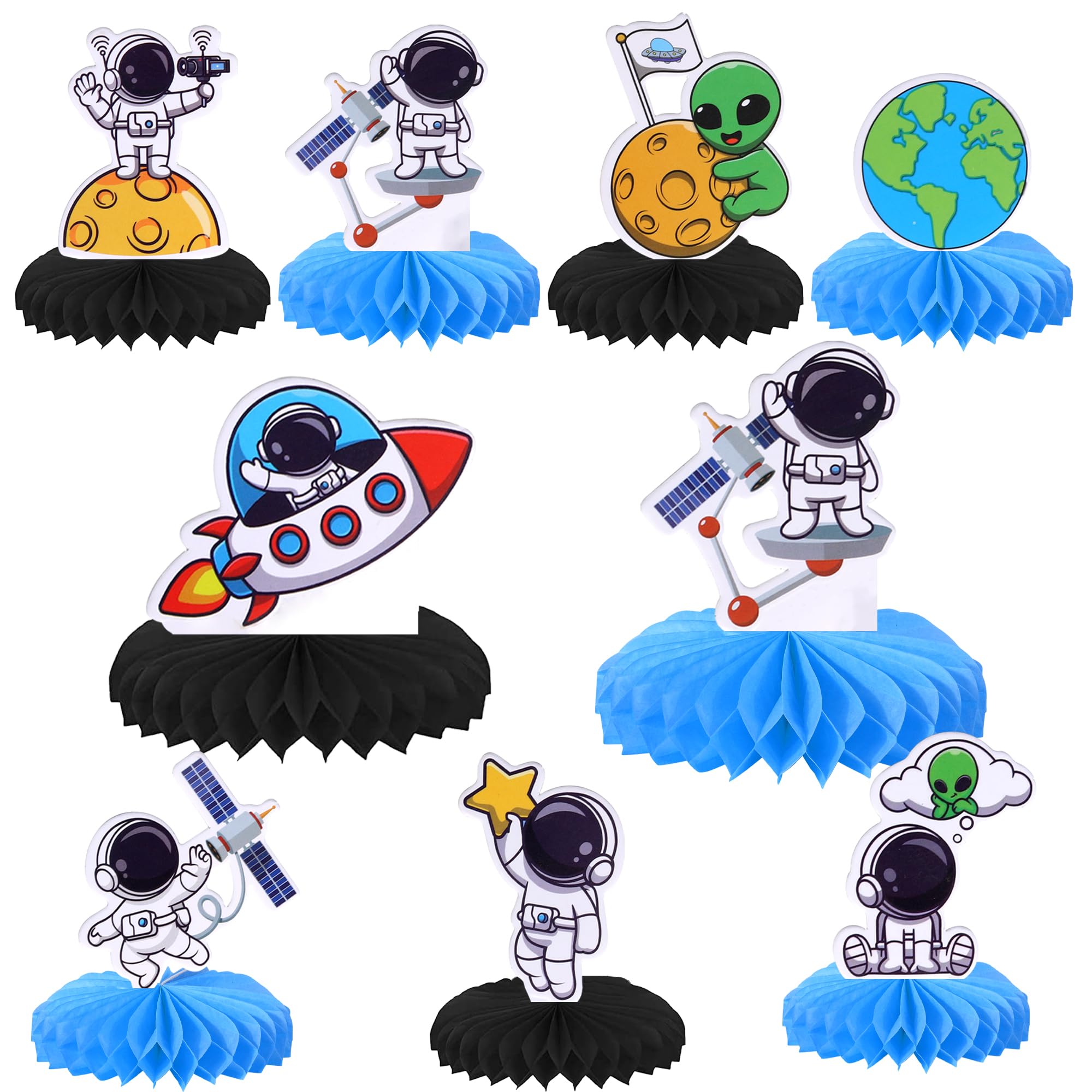 Amazon.com: 8 PCS Outer Space Honeycomb Table Centerpiece Rocket Planet ...