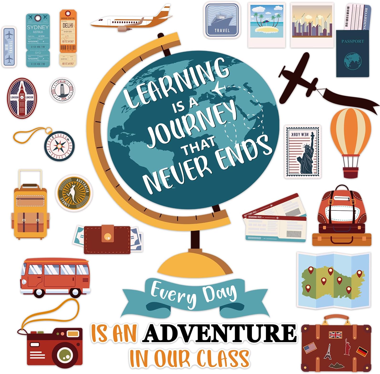 Amazon.com: Travel The Map Bulletin Board Set Travel Theme Classroom ...