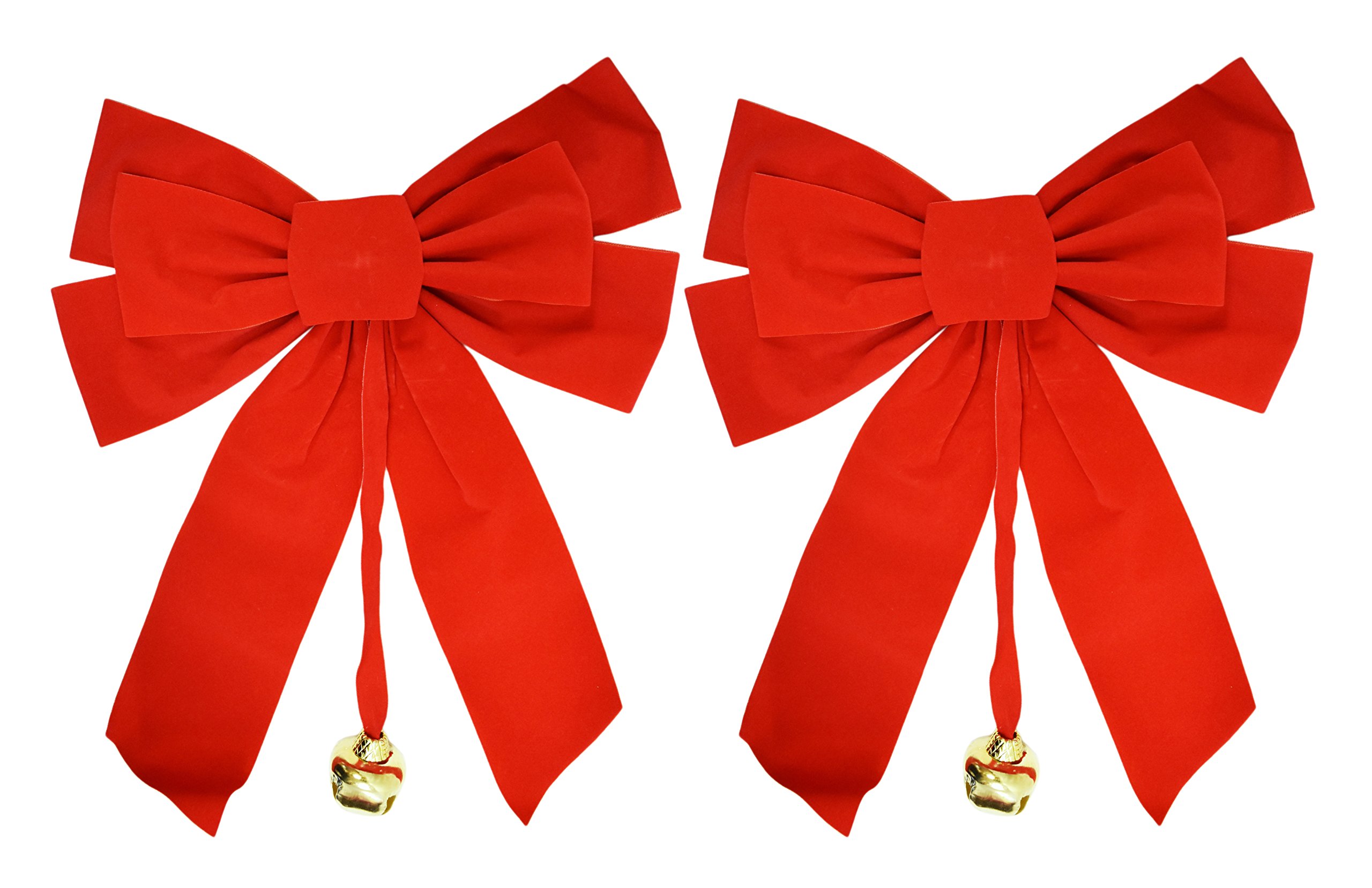 Amazon.com: Set of 2 Large Red Velvet Christmas Bows with Dangling ...