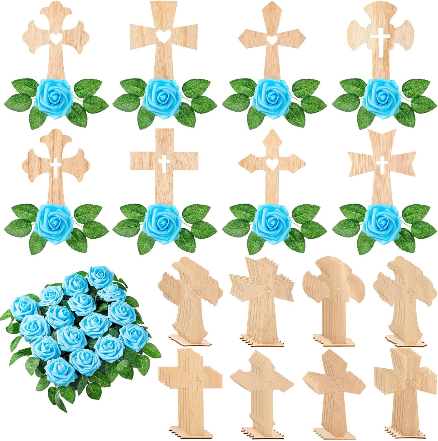 Amazon.com: Thyle 40 Set Standing Wooden Cross with Base and 50 Pcs ...