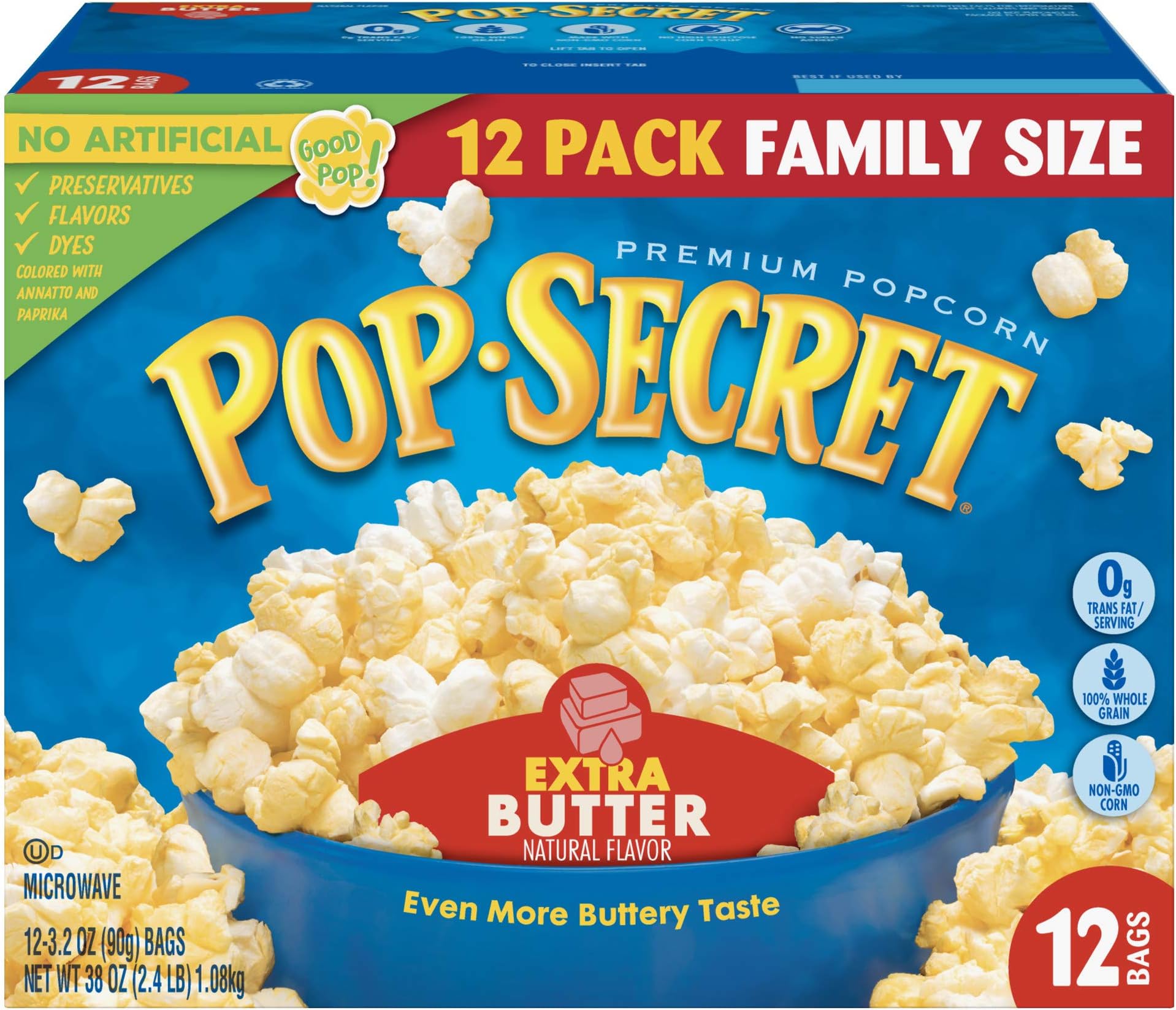 Amazon.com: Pop Secret Popcorn, Extra Butter, 3.2 Ounce Microwave Bags ...