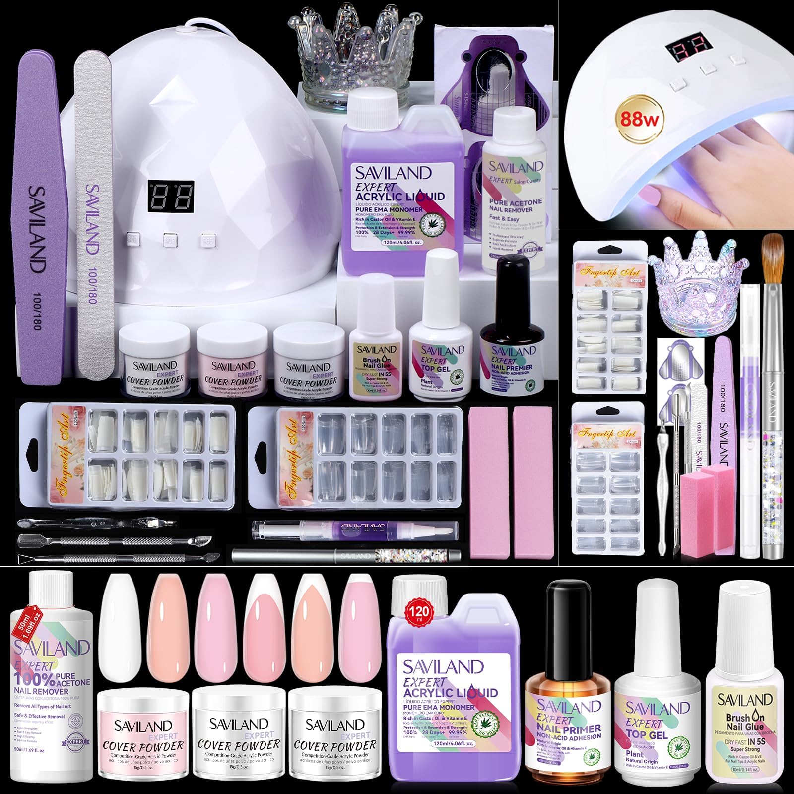 Amazon.com: SAVILAND Plus Acrylic Nail Kit: Professional Nails Kit Set ...