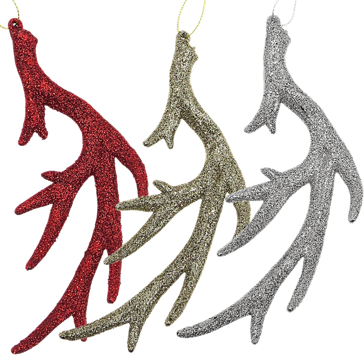 Amazon.com: Glittery Faux Reindeer Antler Christmas Tree Ornaments ...