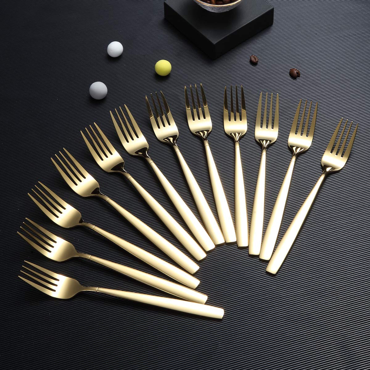 Snapklik.com : Gold Dinner Forks Of 12, Stainless Steel Titanium Golden ...