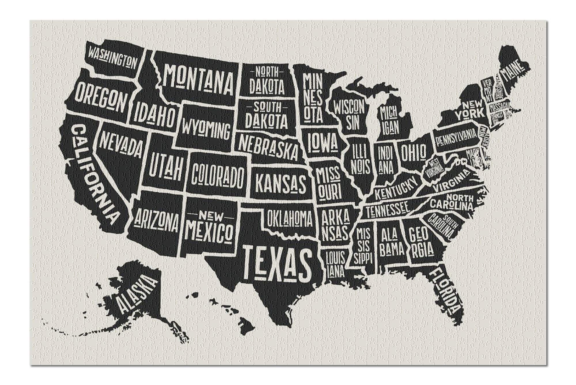 Buy United States of America - Black & White Hand-drawn Map with State ...