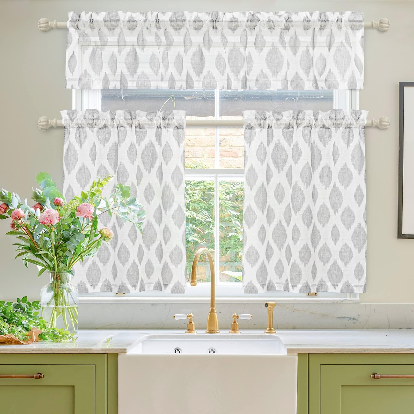 Amazon.com: 3 Piece Printed Kitchen Window Curtain Panel Tiers and Swag ...